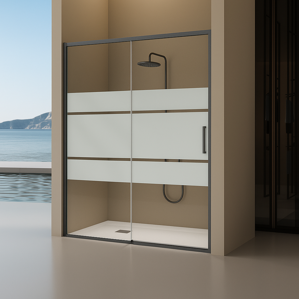 Mampara frontal Serie DELTA - Gun Metal - Serigrafiado - 142-144.6 cm ...