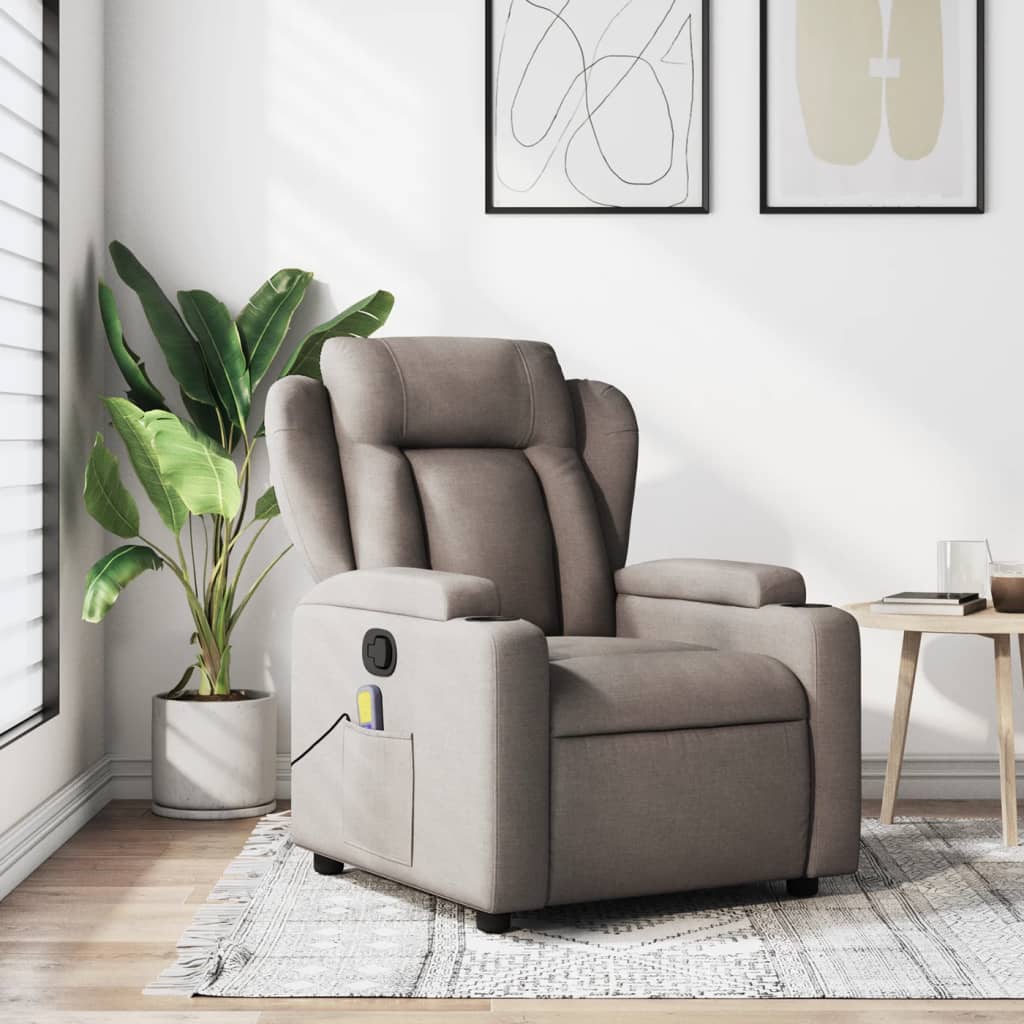 Fauteuil De Salon Chaise Fauteuil De Massage Inclinable Taupe Tissu
