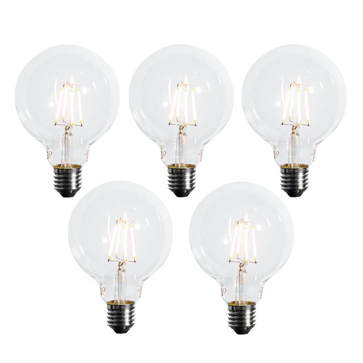 Juego de 5 bombillas LED E27 G95 regulables en 3 pasos 4W 450 lm 2700K | Leroy Merlin