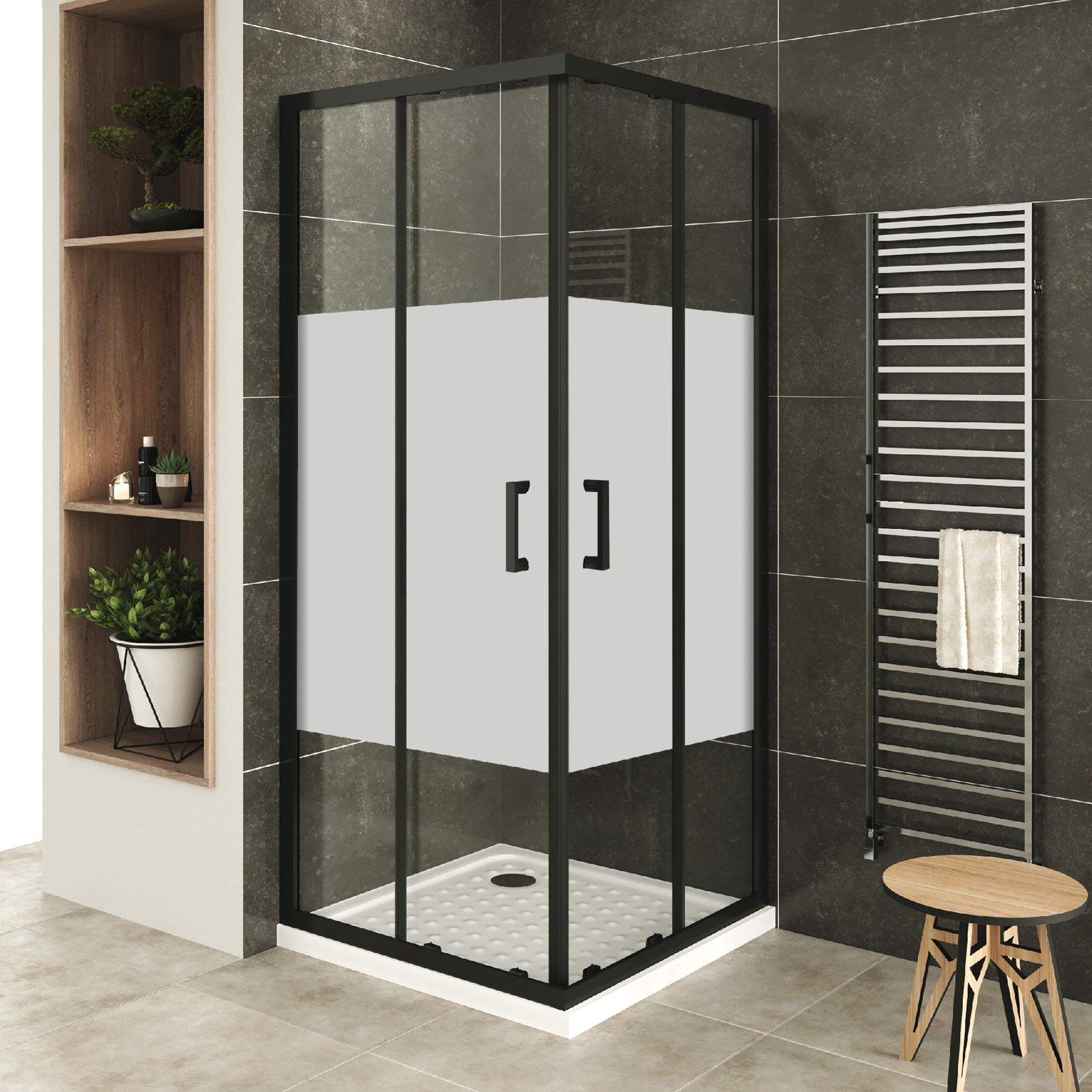 LANABLACK+ Porte de douche d'angle H 190 cm centre-opaque 70 x 70 cm ...