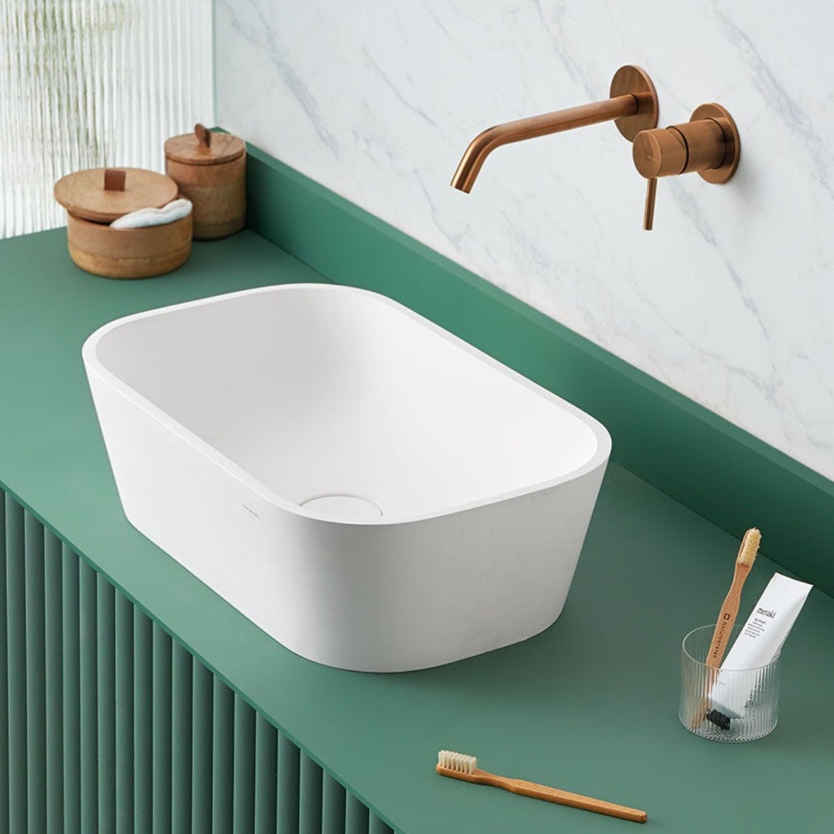 Lavabo rectangular para encimera en Solid Surface RUST | Leroy Merlin