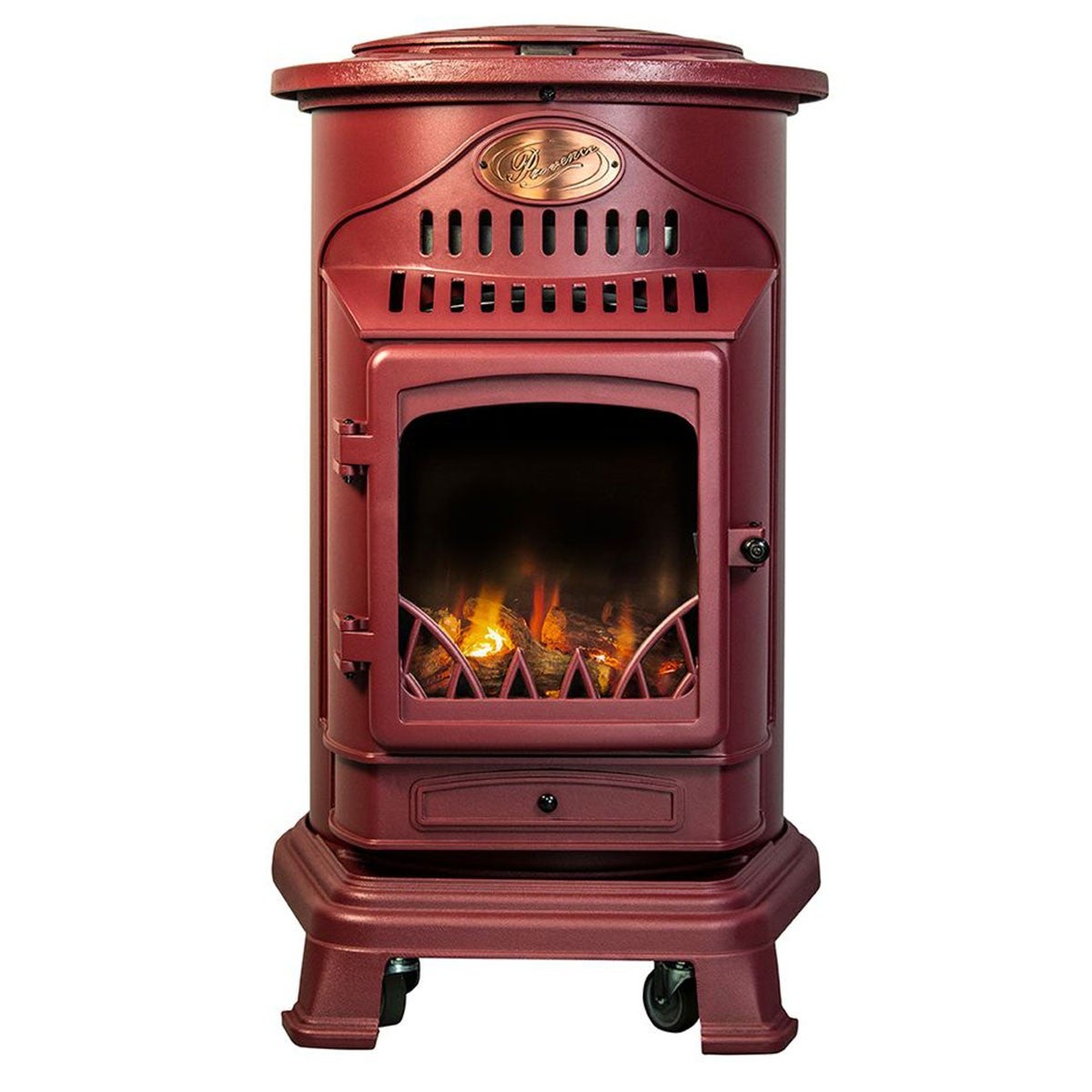 Poêle à gaz Fonte véritable 3.4KW Rouge Chauffage d'appoint Effet feu ...
