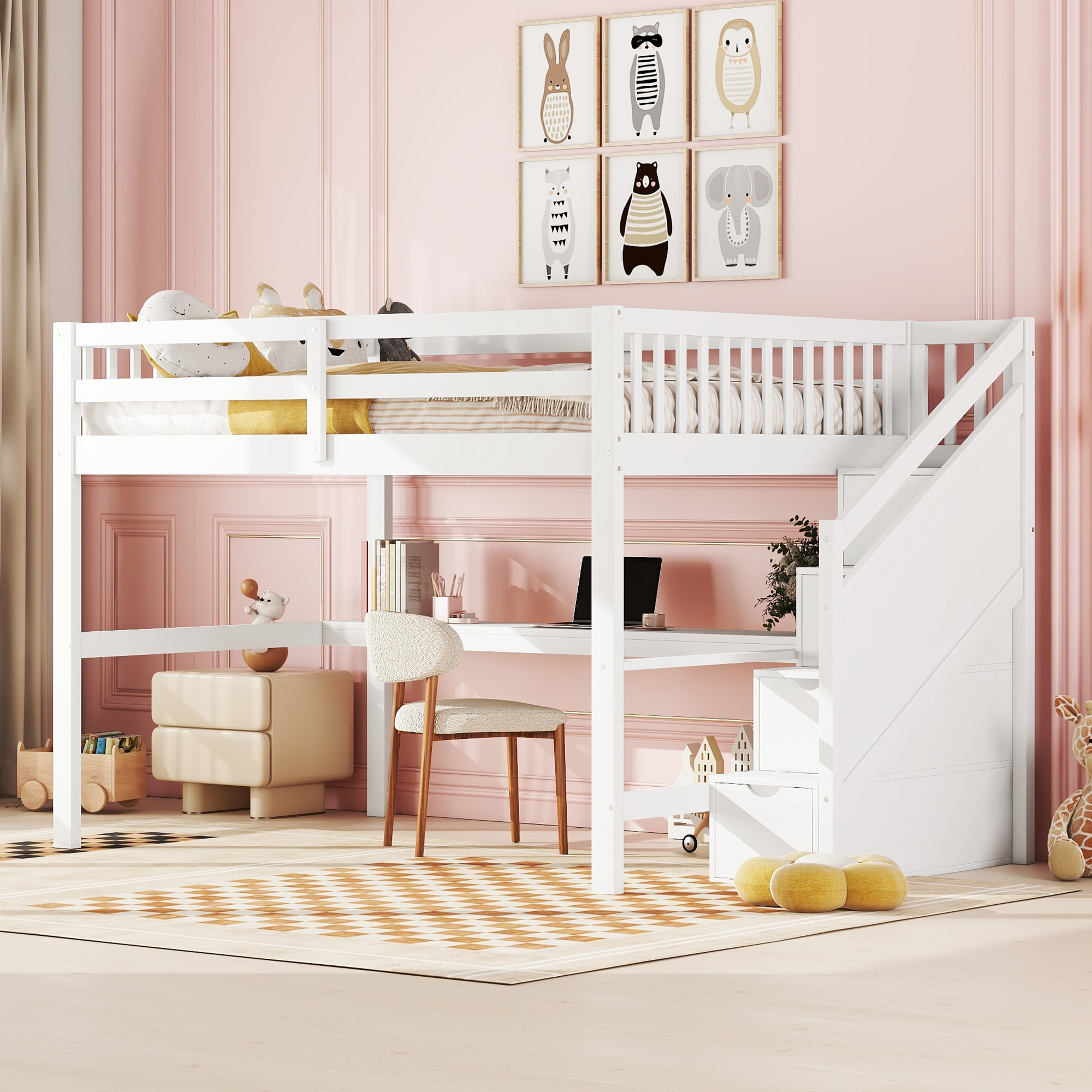 Lit mezzanine enfant 140 x 200 cm avec4 tiroirs de rangement et bureau ...