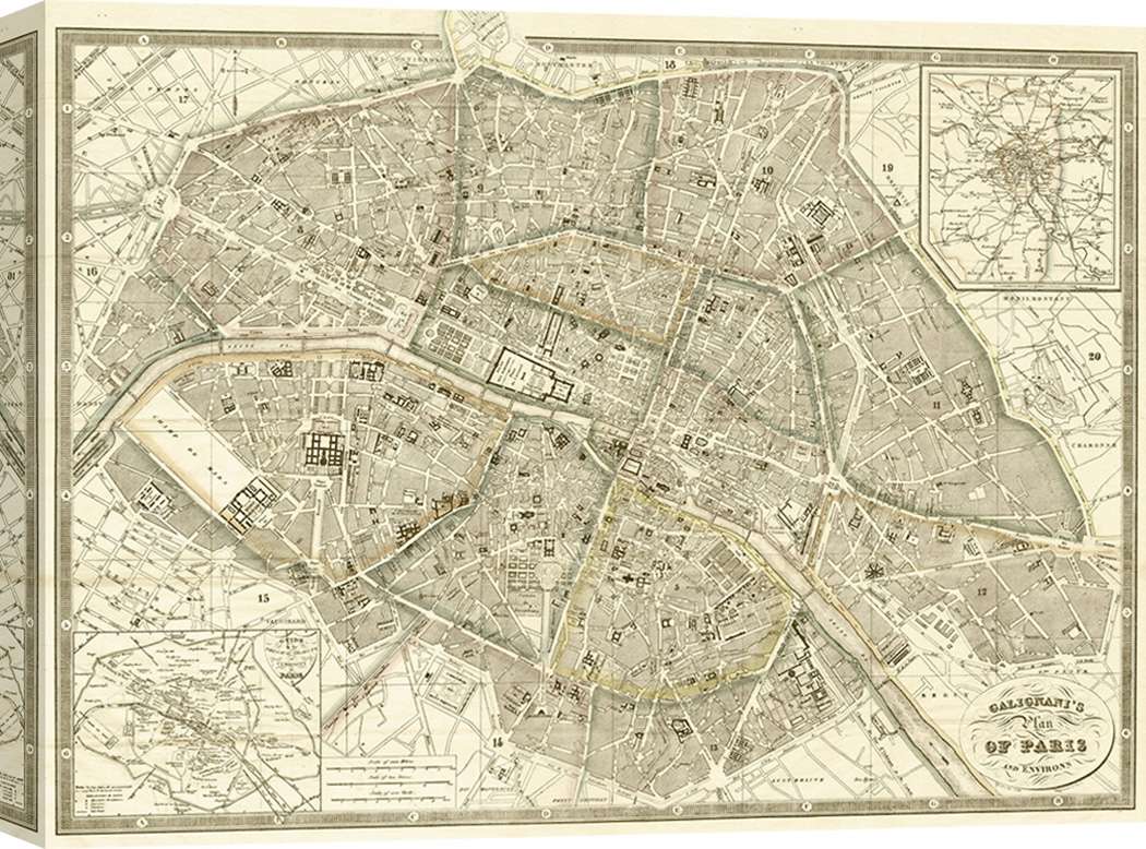 Pintura del mapa de París, impresión sobre lienzo - Antonio Galignani ...