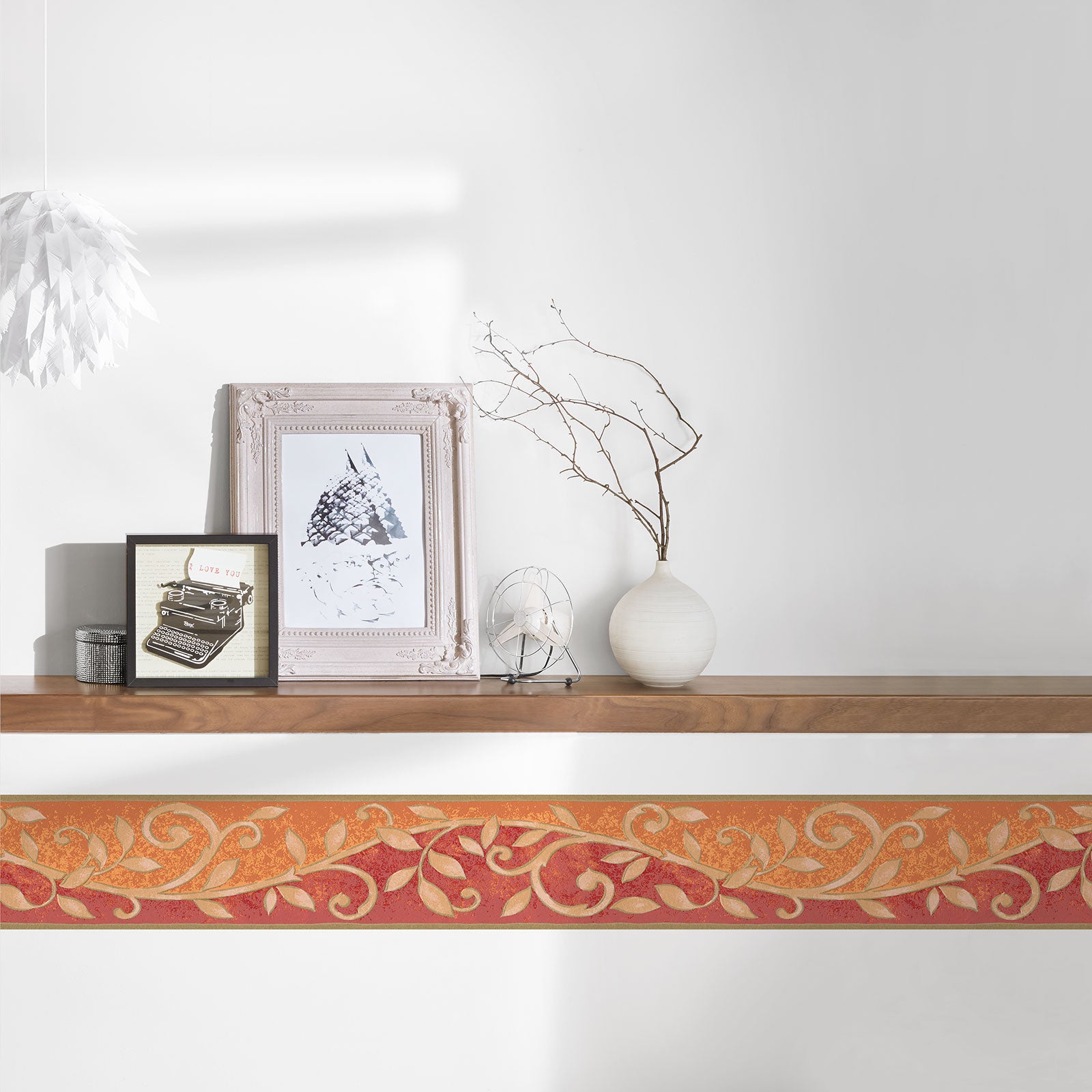 Frise papier peint cuisine rouge & orange Frise tapisserie feuille pour ...