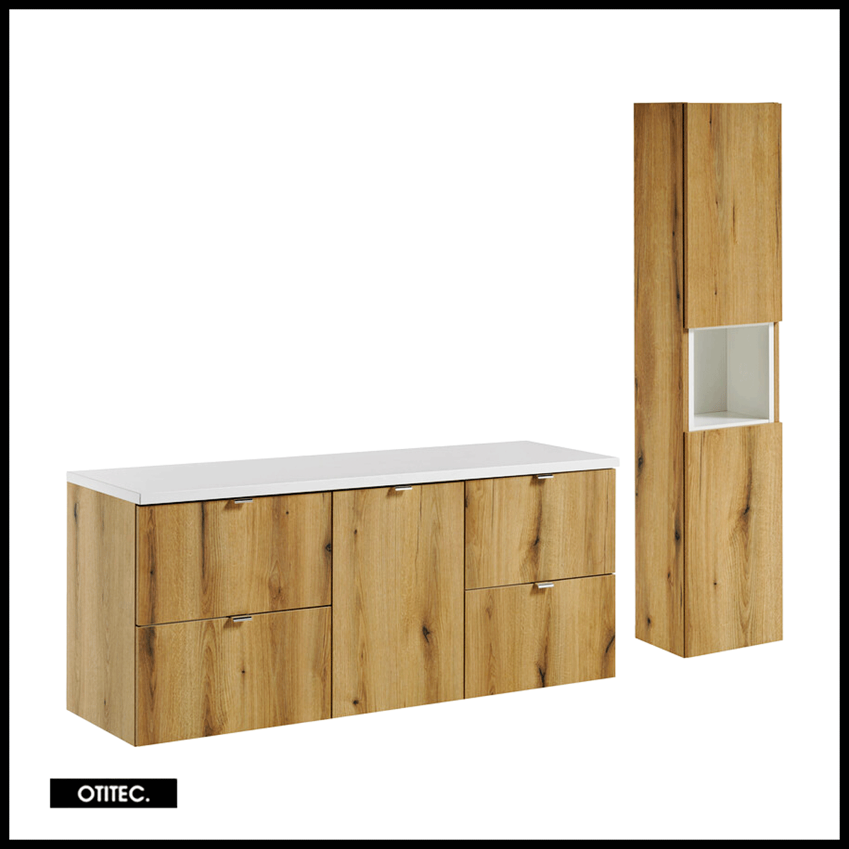 Ensemble de meuble de salle de bain - 140 cm - Oak/Blanc - avec plan - avec colonne - 4 tiroirs ...