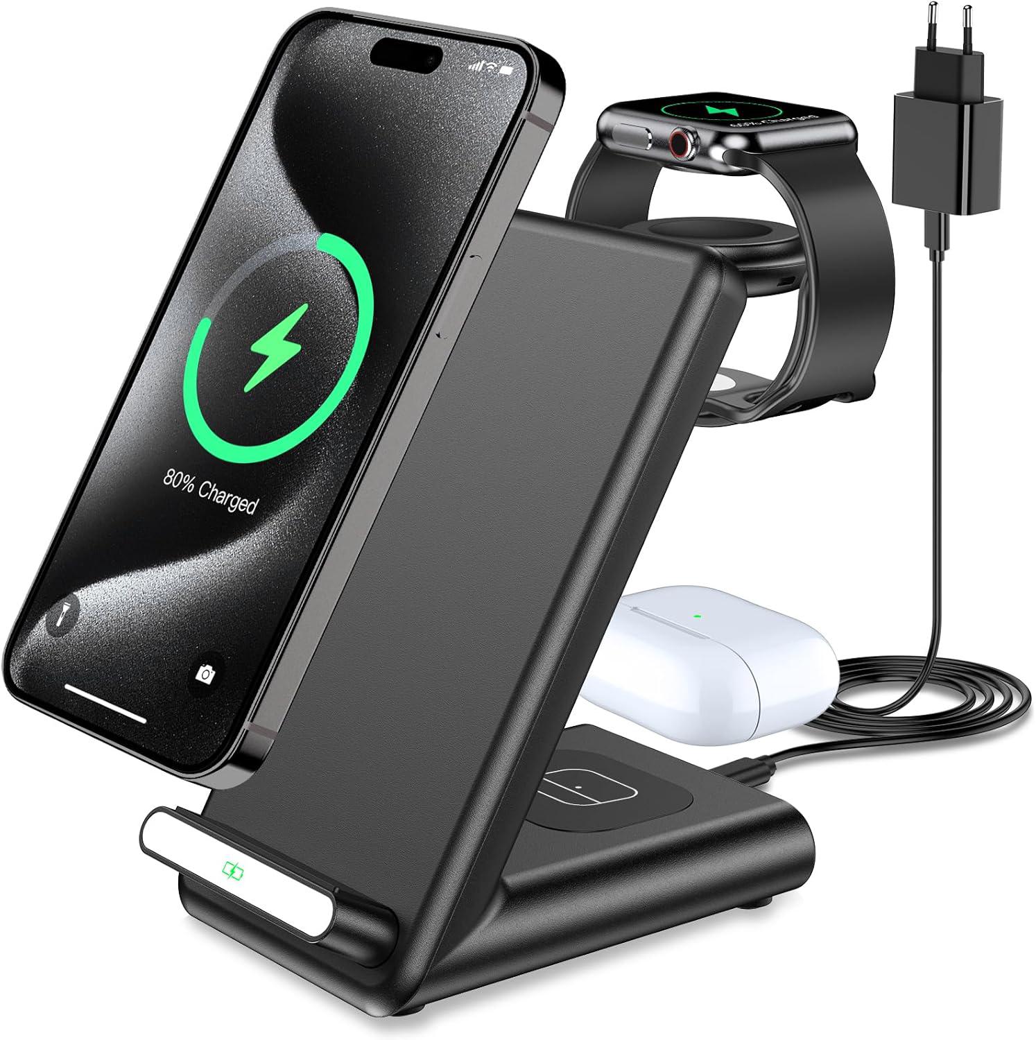 3 in 1 Induction Charger, Wireless Charger for iPhone 16 15 14 13 12 11 ...