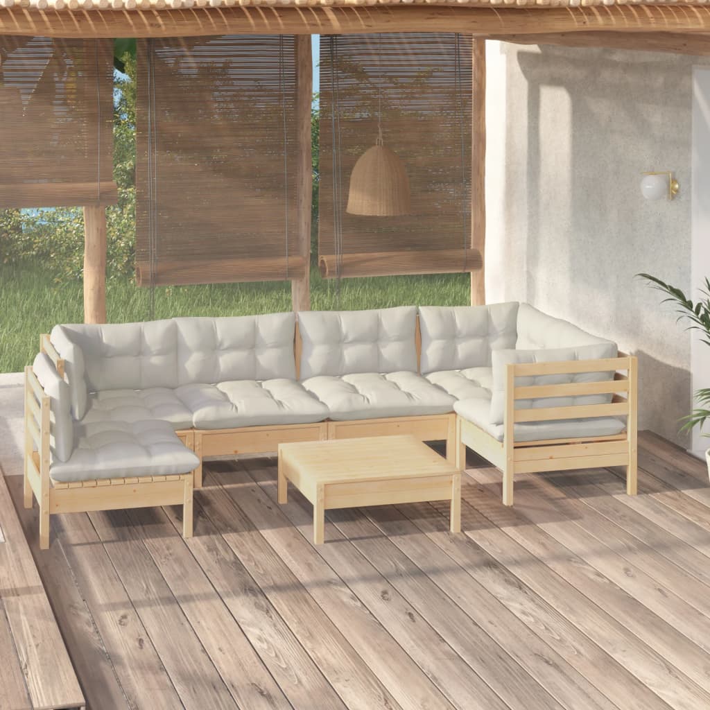 Muebles de jardín 7 piezas cojines madera de pino color crema | Leroy ...