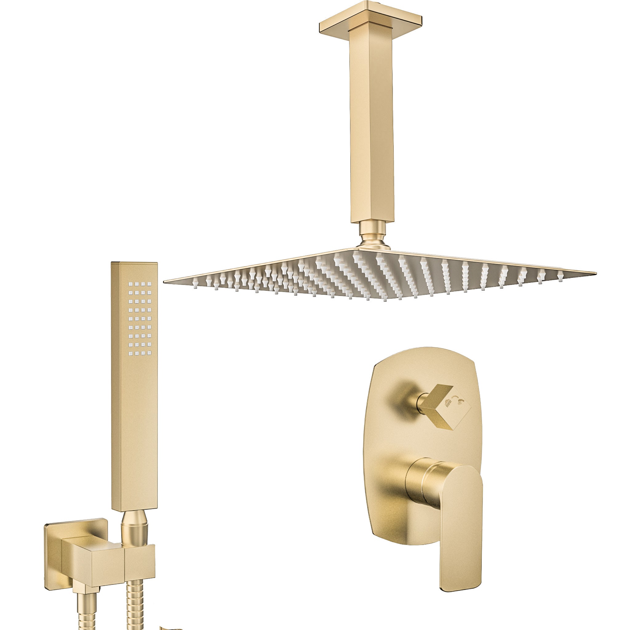 Valaz Ducha empotrada monomando ovalada/cuadrada a techo oro mate con ...