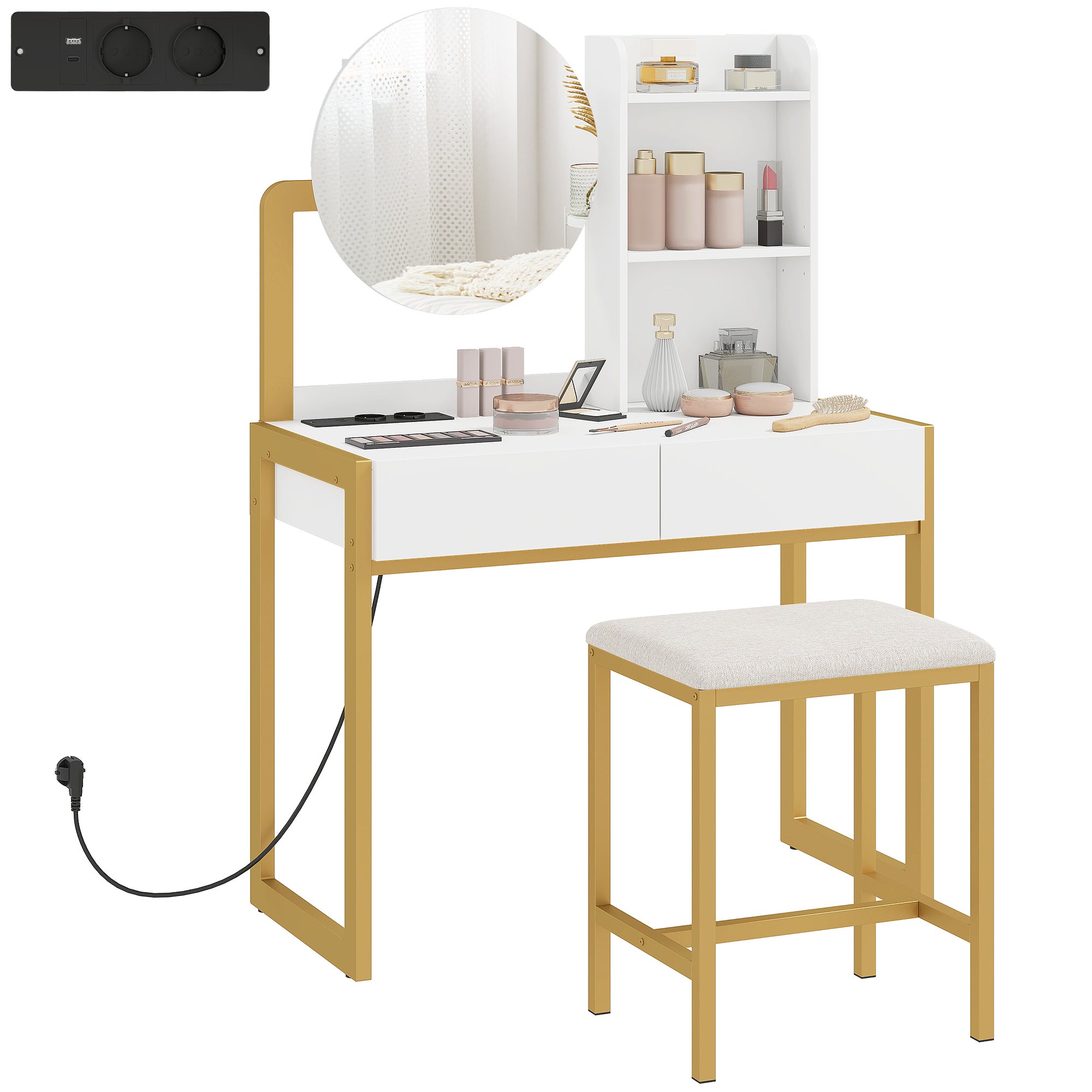 Dressing table with mirror and stool, charging station, makeup table ...