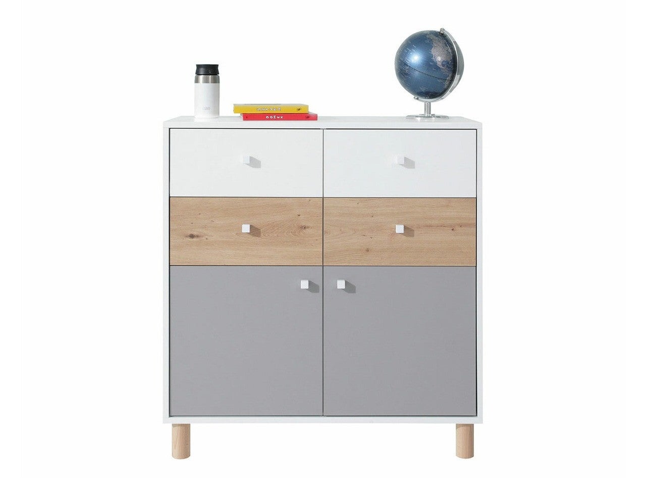 Cómoda Omaha P108, Gris, Blanco, Roble Artisan, Con cajones y puertas ...
