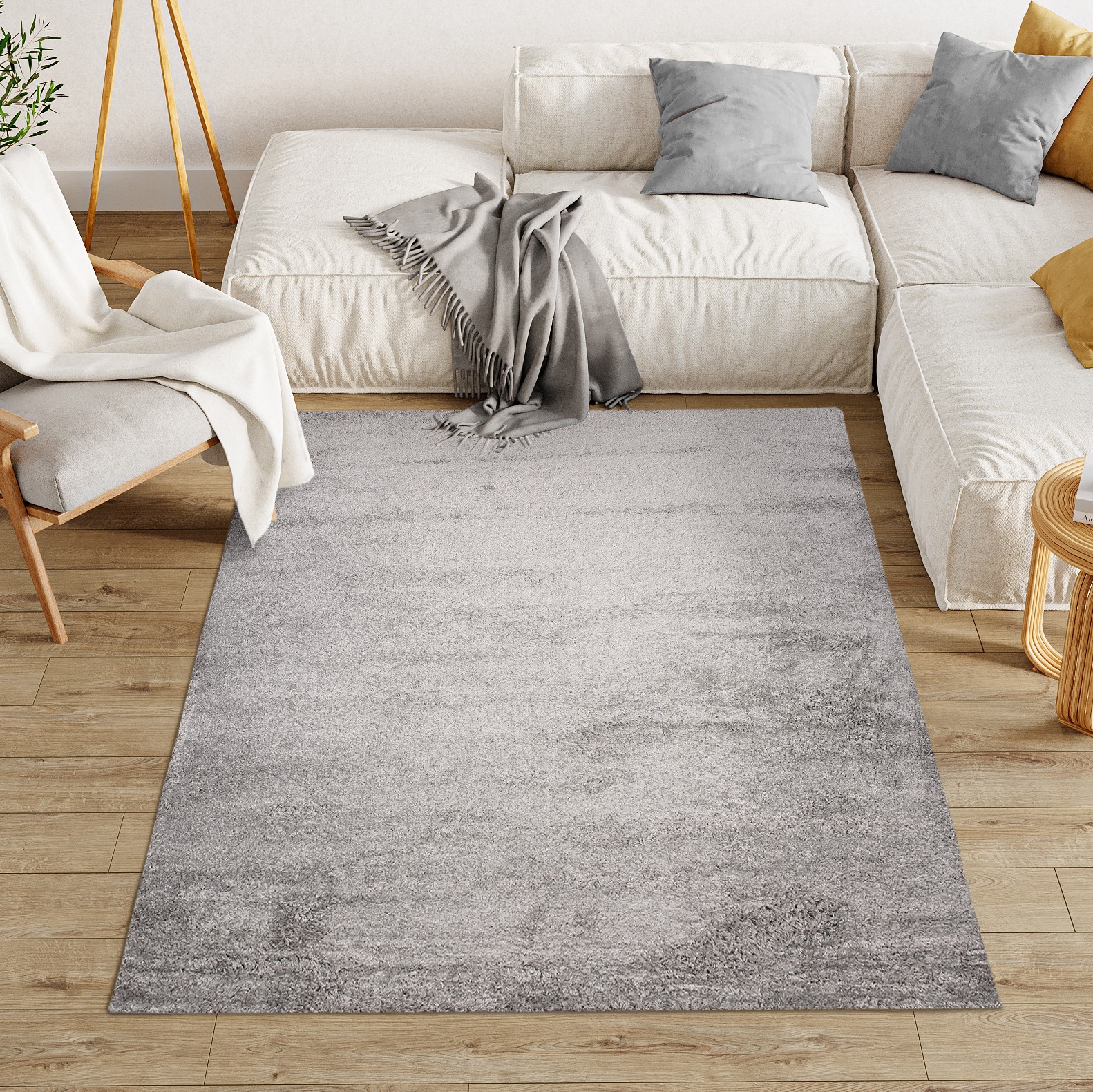 TAPISO Evra Tapis Salon Chambre Gris Unicolore Shaggy Poils Longs 120x170 | Leroy Merlin