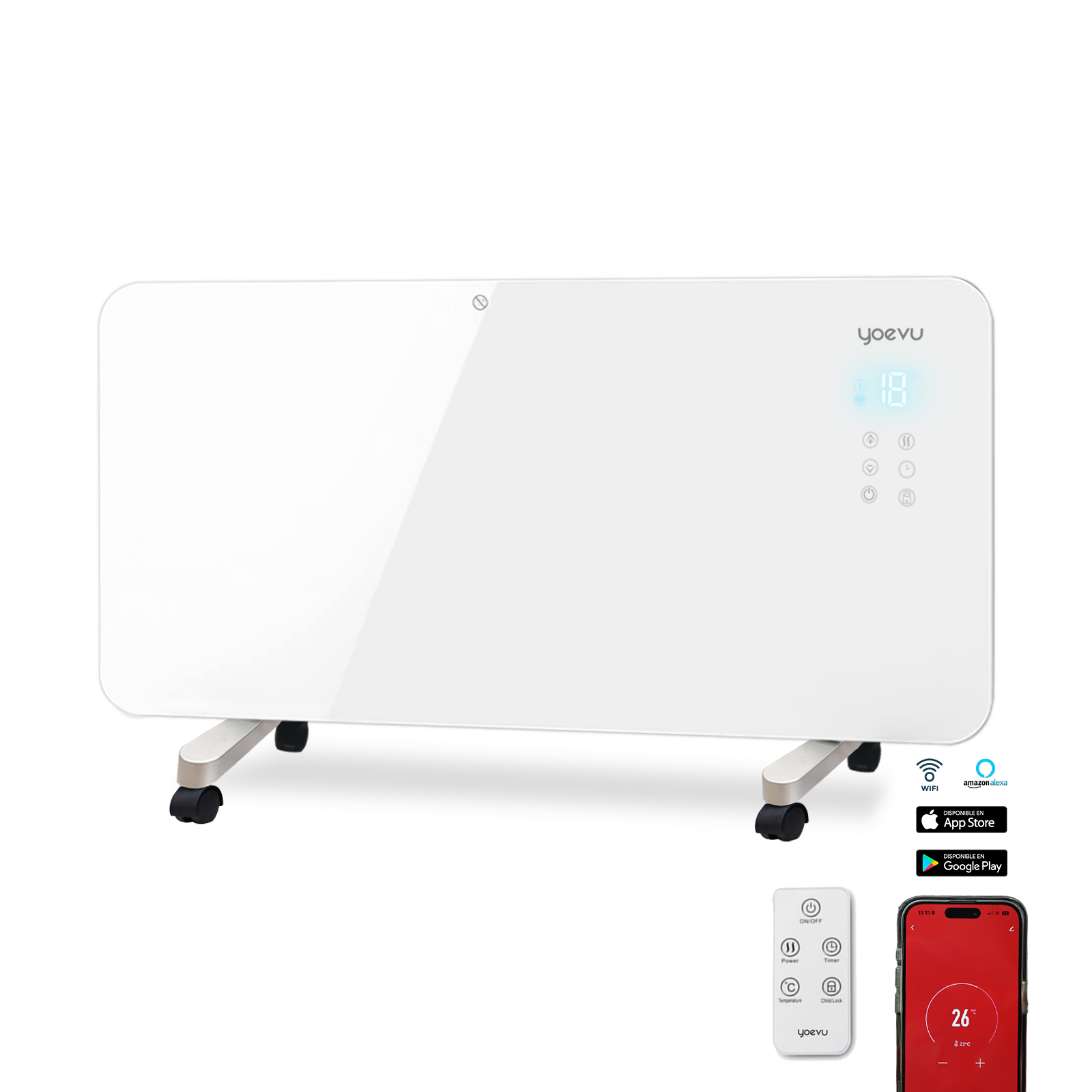 YOEVU - Radiador eléctrico de bajo consumo 1500W con WiFi, app móvil y ...