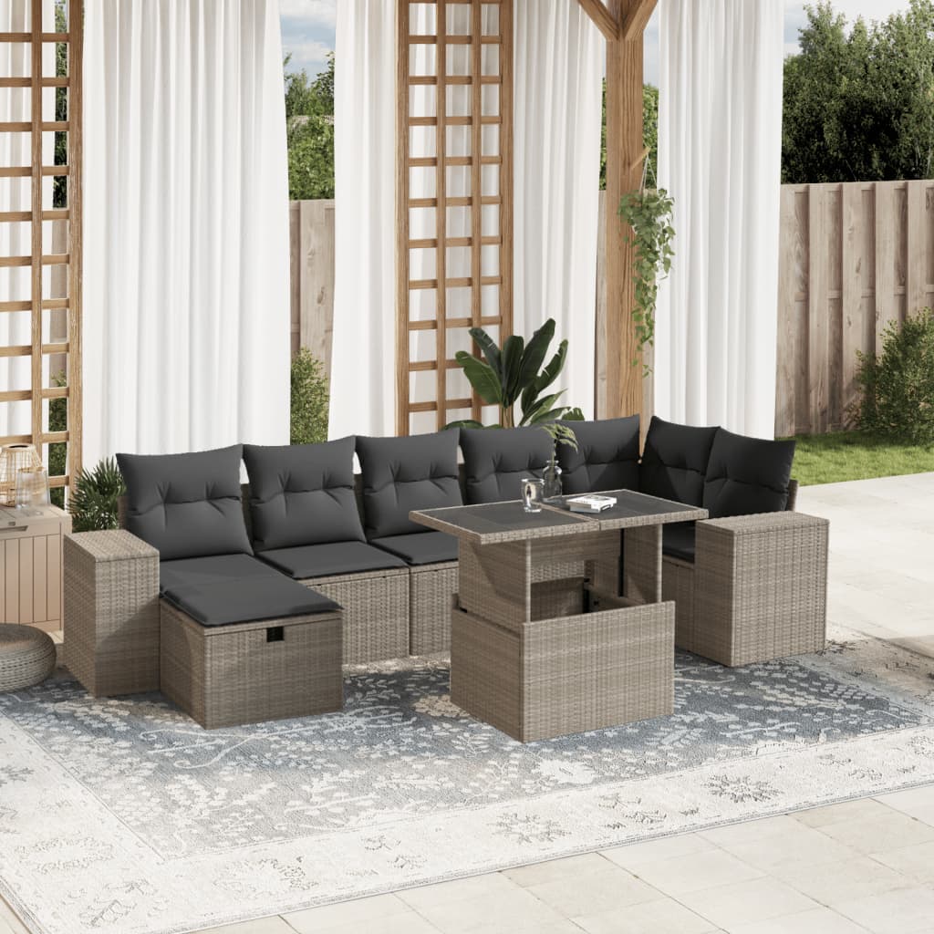 Salon de jardin 8 pcs avec coussins gris clair résine tressée | Leroy ...