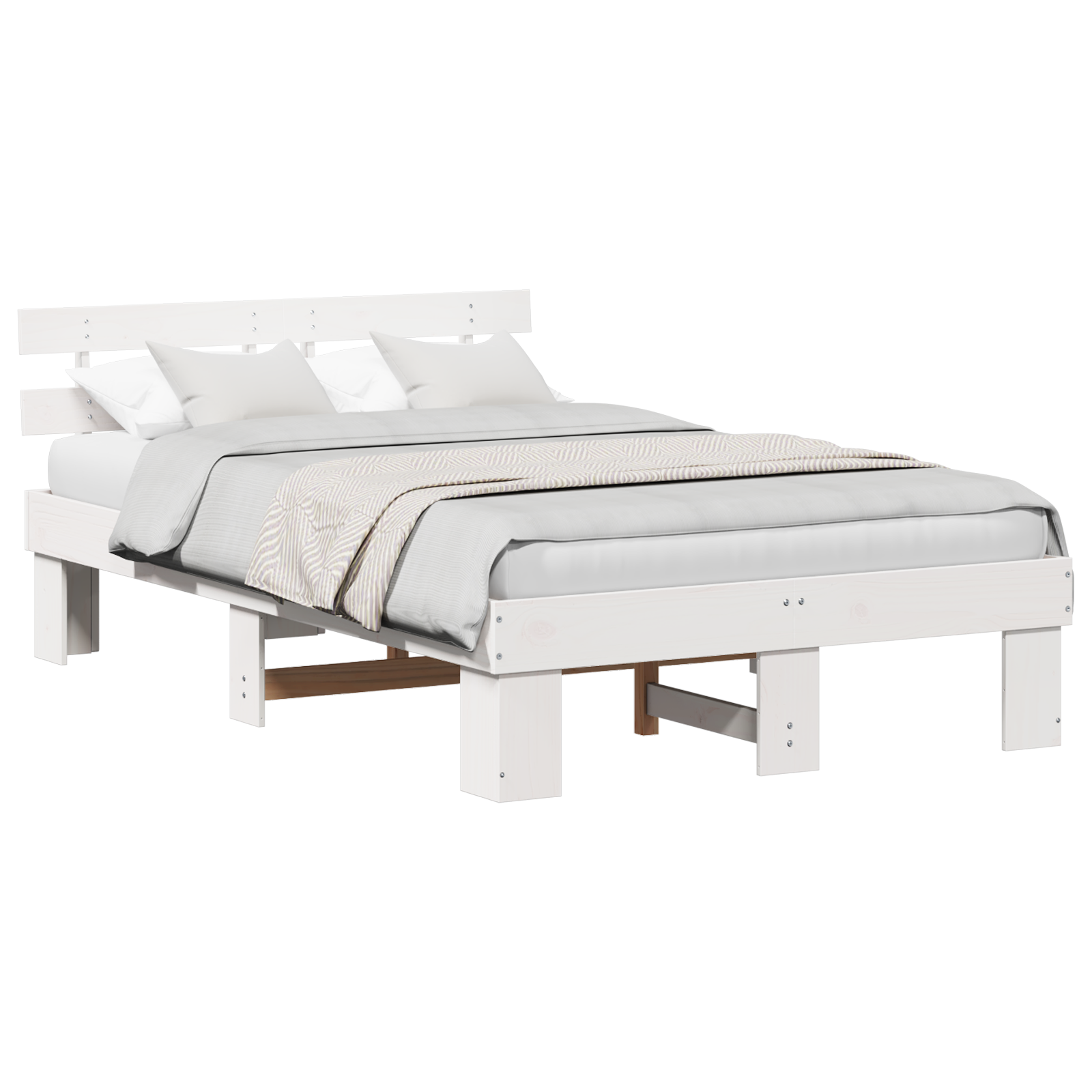 Lit double | Lit adulte | Cadre de lit blanc 140x190 cm en bois massif ...