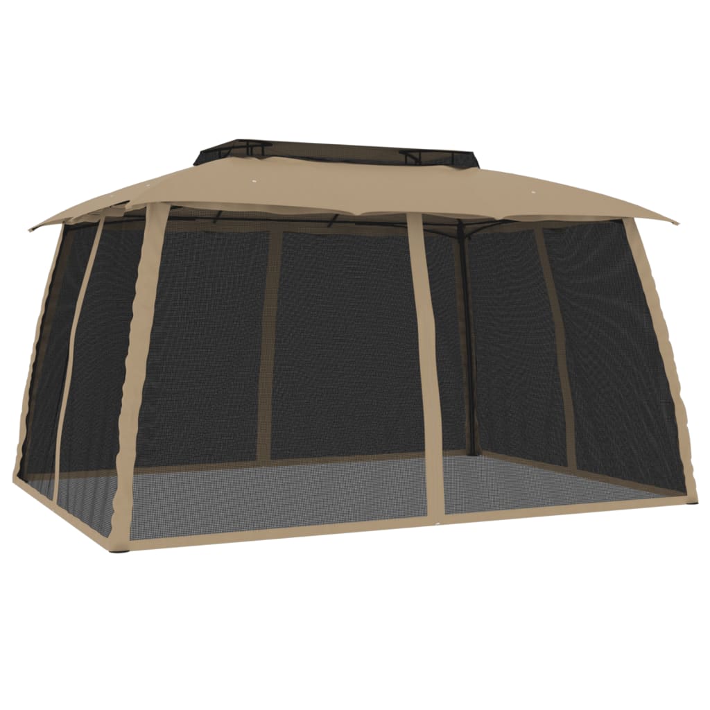 Gazebo con Tetto Doppio/Pareti Rete Tortora 3,93x2,93 m Acciaio | Leroy ...