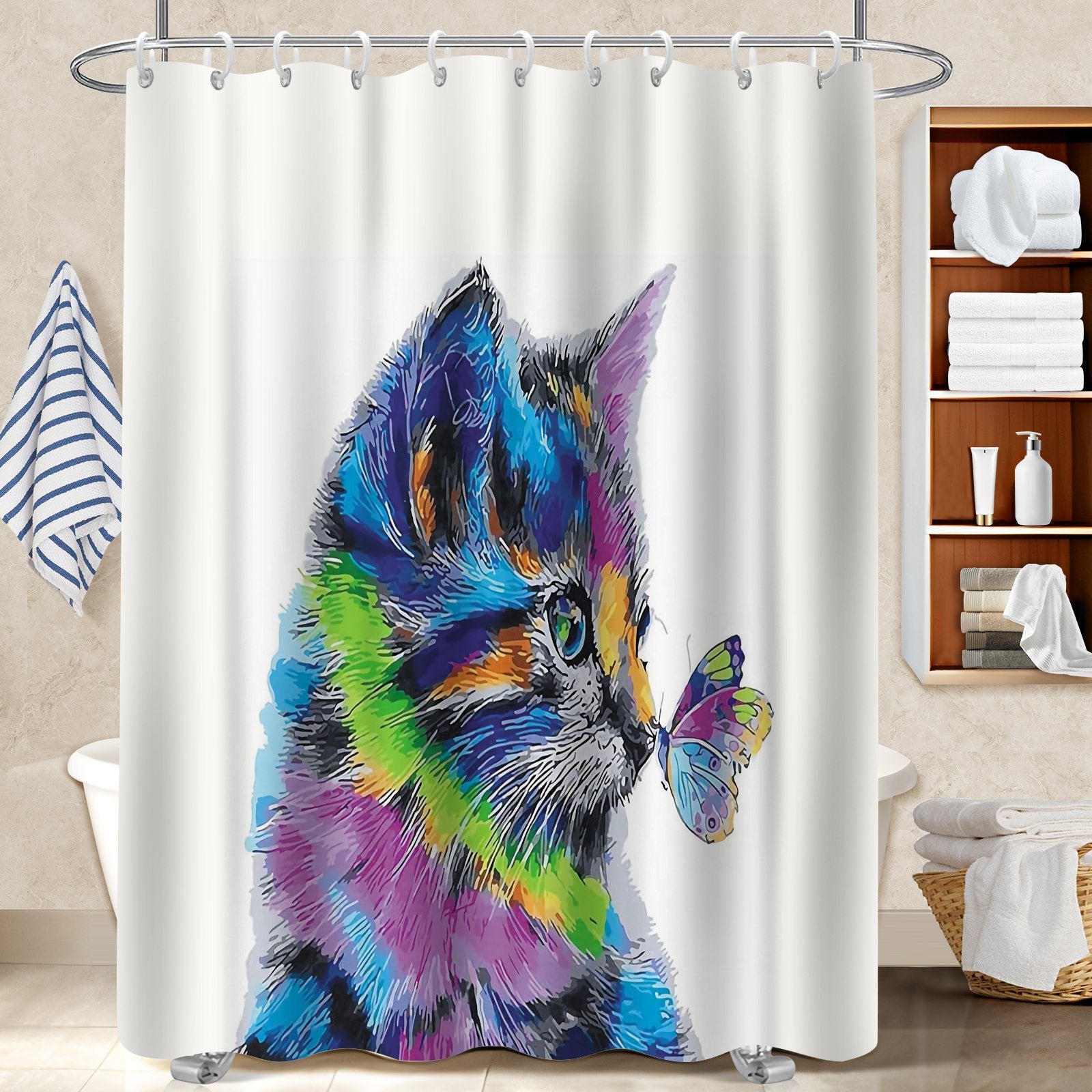 Rideau de bain imprimé polyester dessin de papillons, Antifongique ...