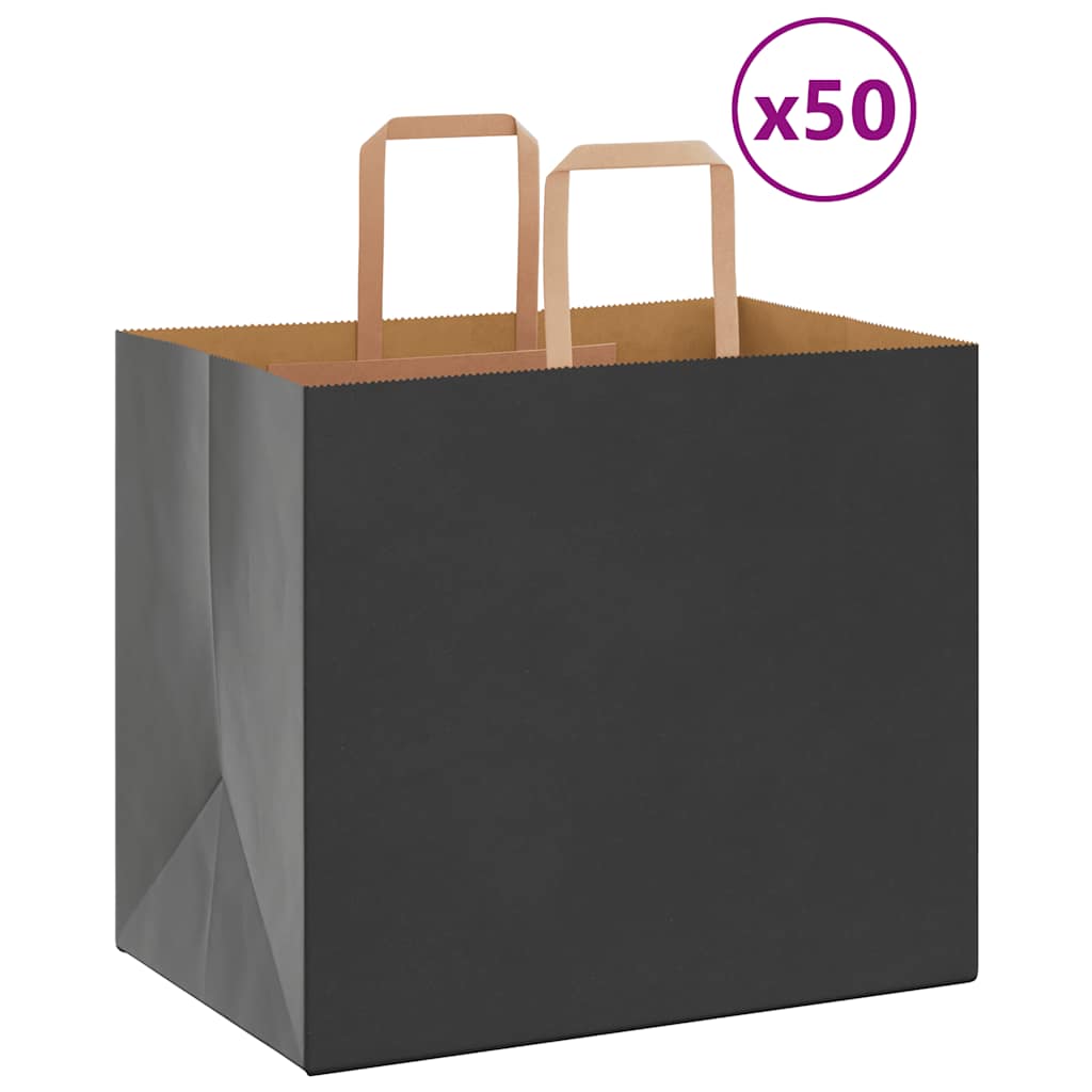 Sacs en papier kraft 50 pcs，Sacs kraft avec poignées noir 32x22x28 cm ...