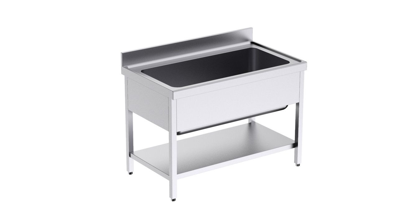 Plonge Inox avec Bâti et Etagère 1 Bac Grande Capacité Gamme 700 - Distform - l120- L0- P0- h0 ...