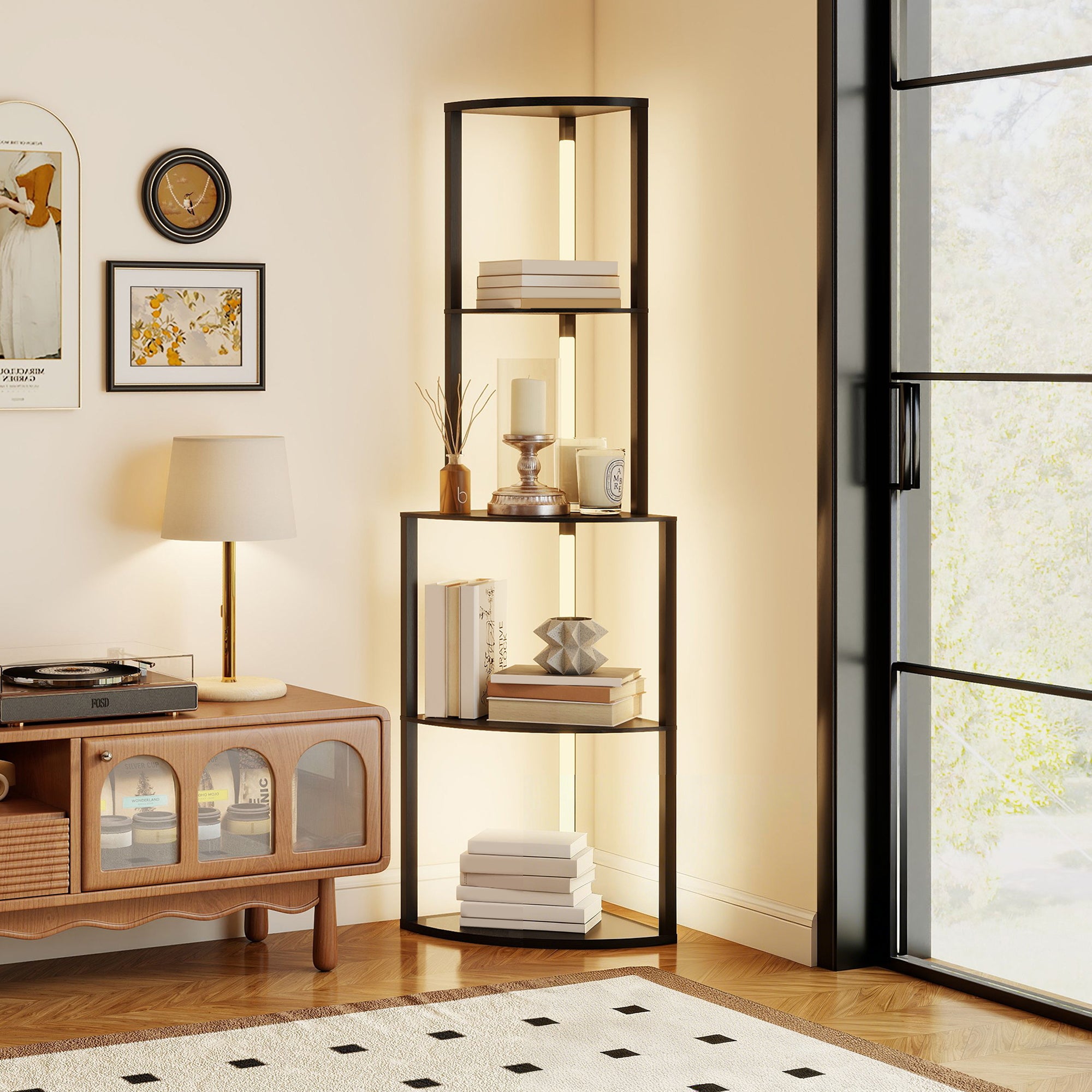 Floor-standing living room lamp, corner lamp with 4-tier shelves ...