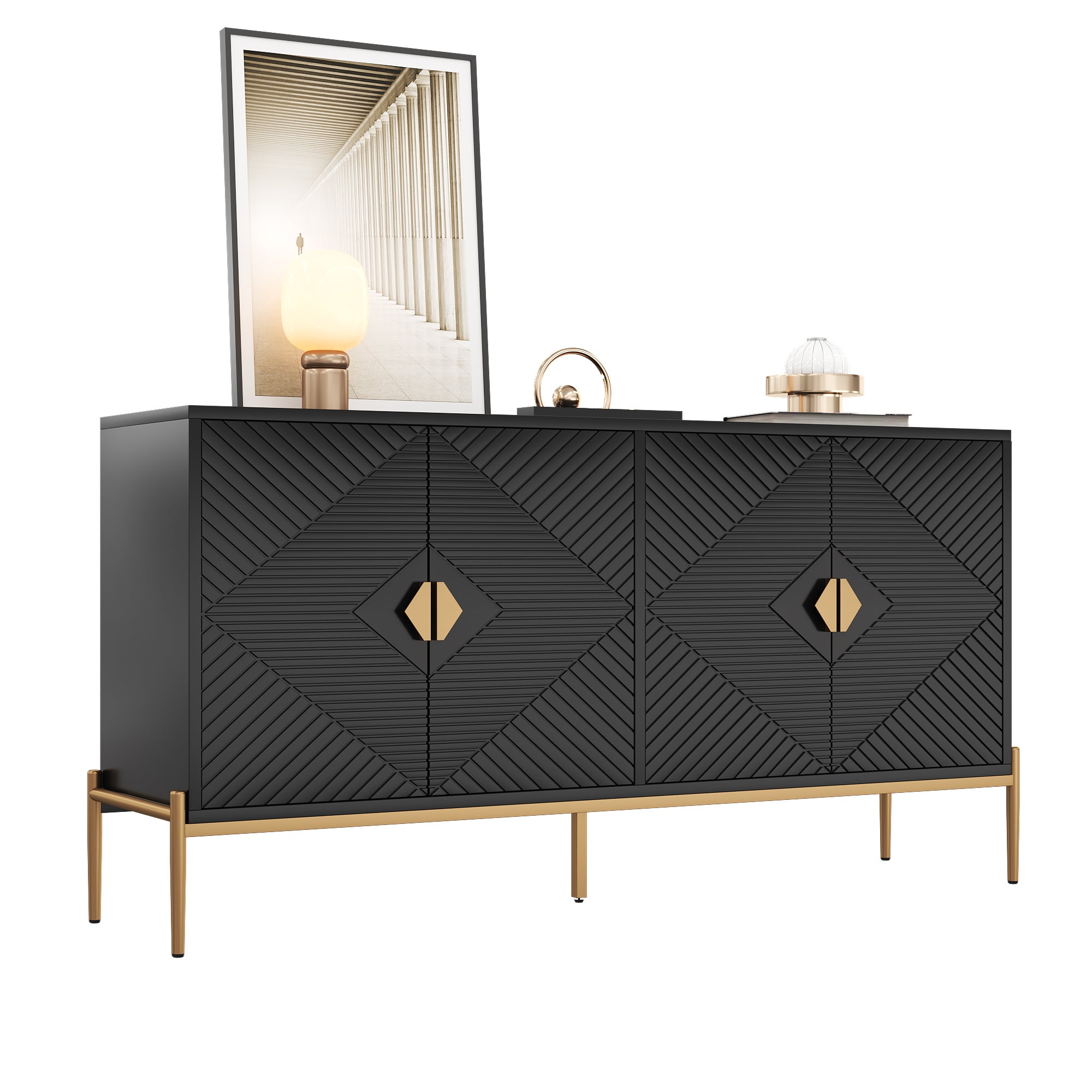 Buffet avec 4 portes - 162 x 40 x 80 cm - MDF, panneaux de particules ...