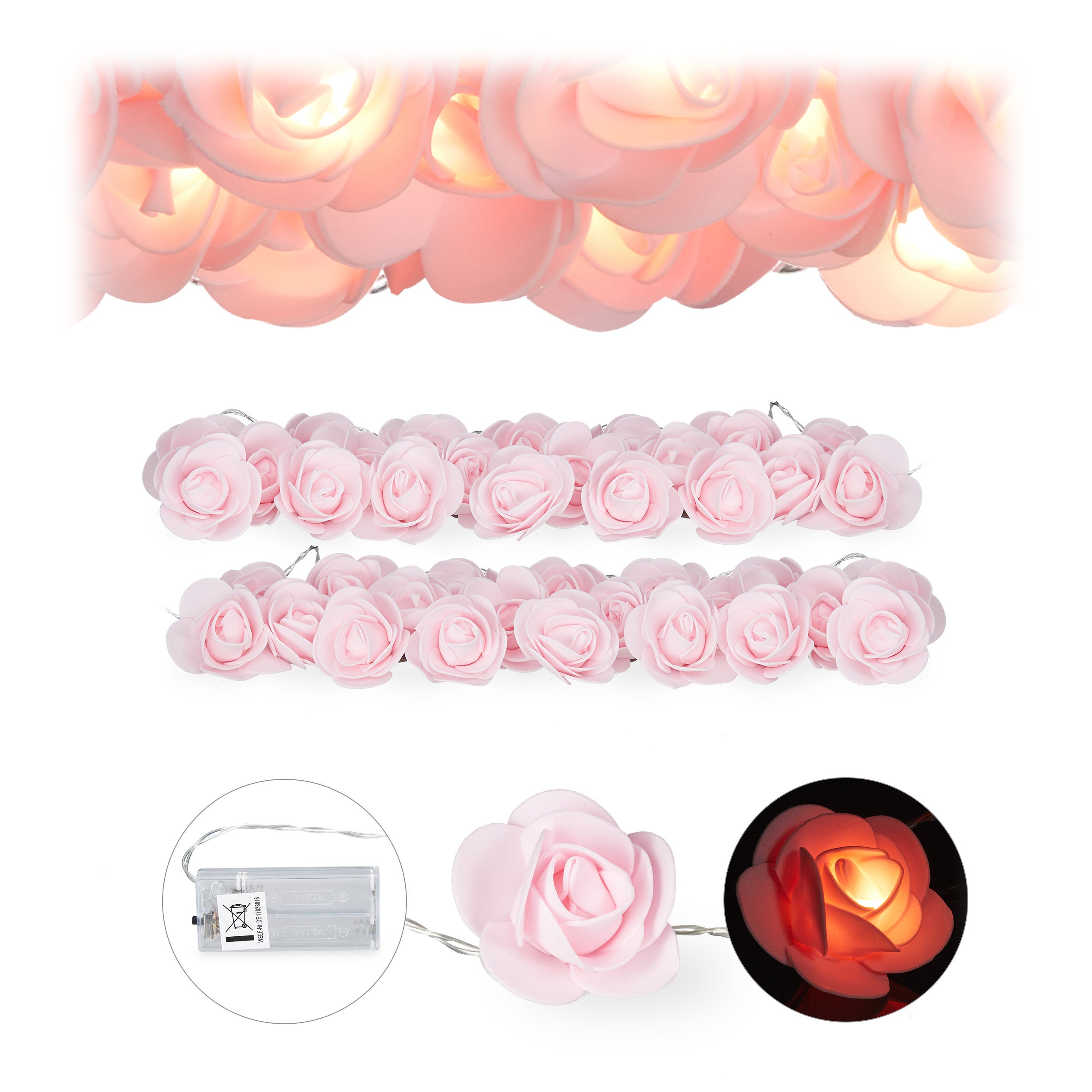 2x Guirlandes lumineuses de 20 roses LED, à piles pour mariages, St ...