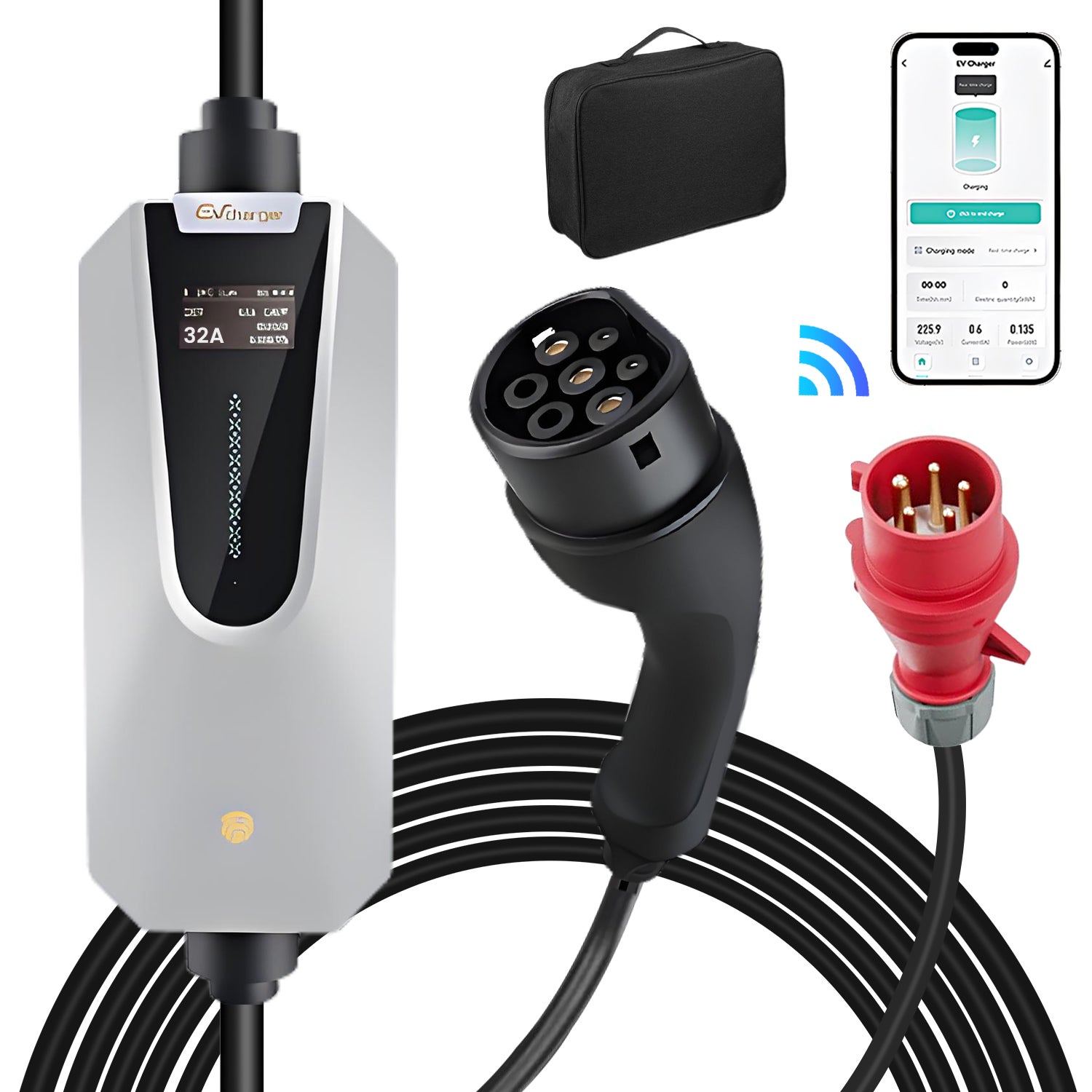 Chargeur EV Portable Type 2 Chargeur Voiture Électrique 22kW Triphasé,6 ...