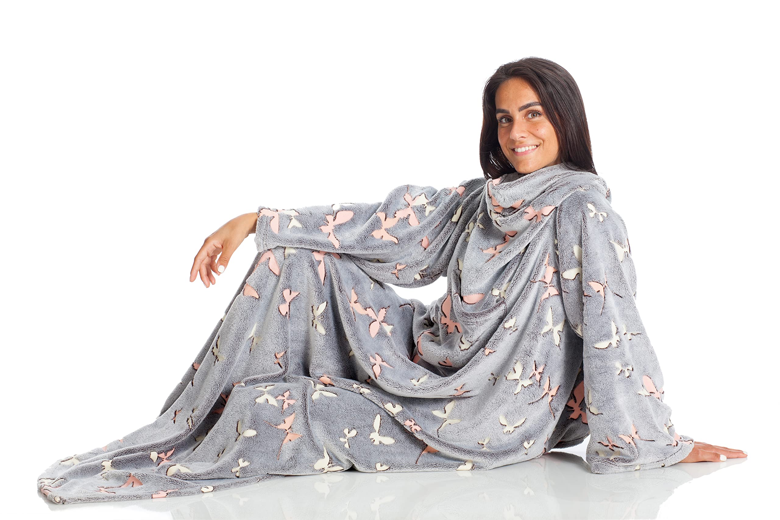 Coperta con maniche Glow, SI ILLUMINA AL BUIO, plaid in pile ...