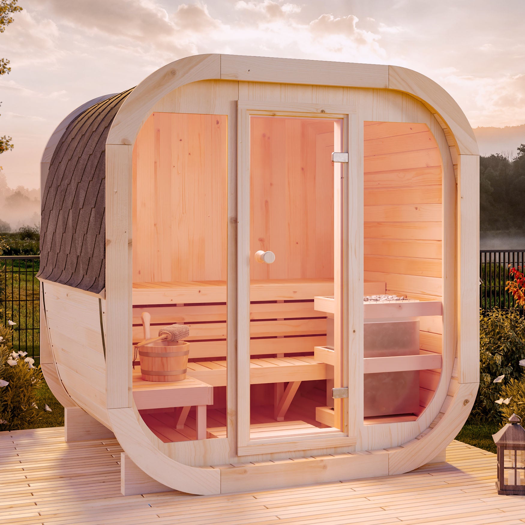 Sauna tonneau ScandiCube Mini XS FinnTherm, 2.1x1.6m dim. ext. (cas ...