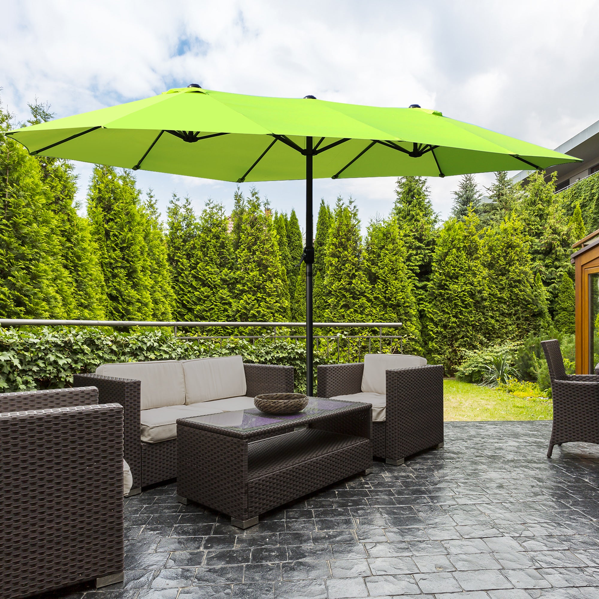 Parasol de jardin ovale 460 x 270 cm avec manivelle, parasol double en ...