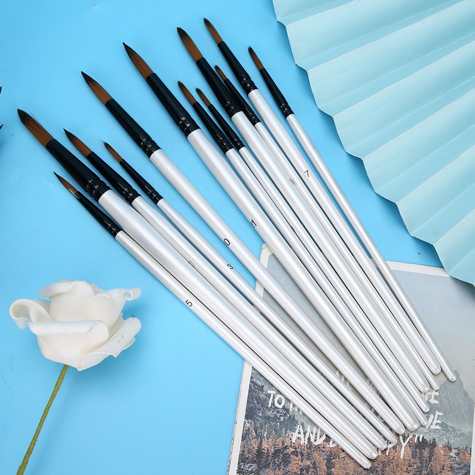 Juego de 12 pinceles de nailon para pintar con pelo, mango de madera ...