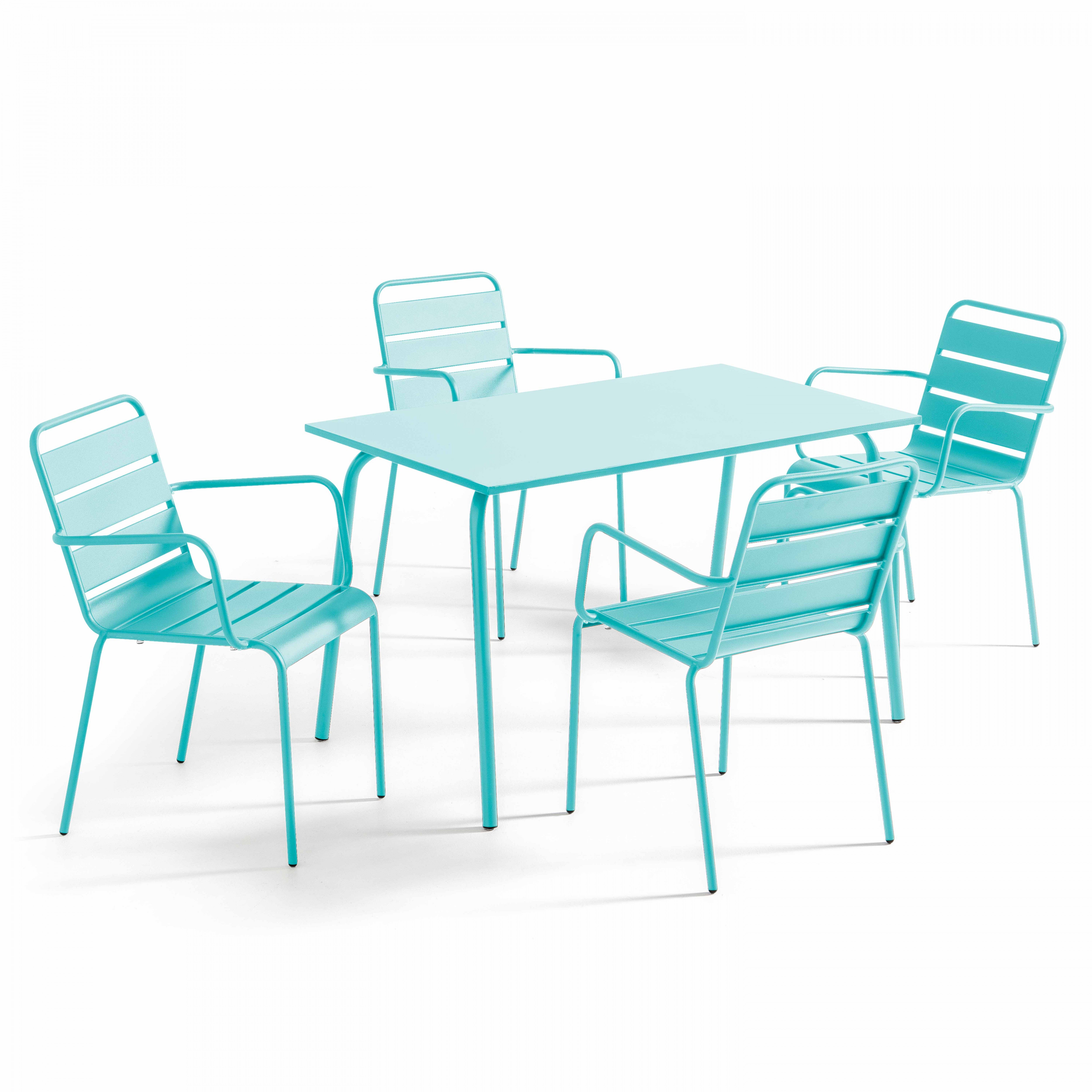 Ensemble table de jardin et 4 fauteuils en métal turquoise , Palavas ...