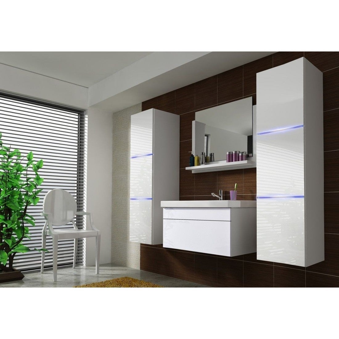 Conjunto de muebles de baño blanco, colección RAVEN, columnas, espejo ...