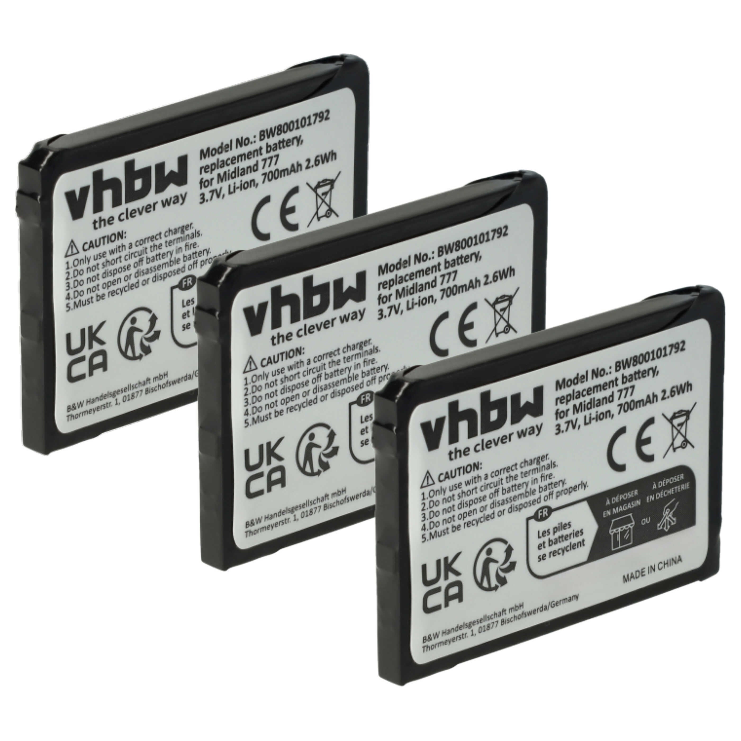 Vhbw 3x Batterie compatible avec M-E FS-2.1, FS-2 radio talkie-walkie ...