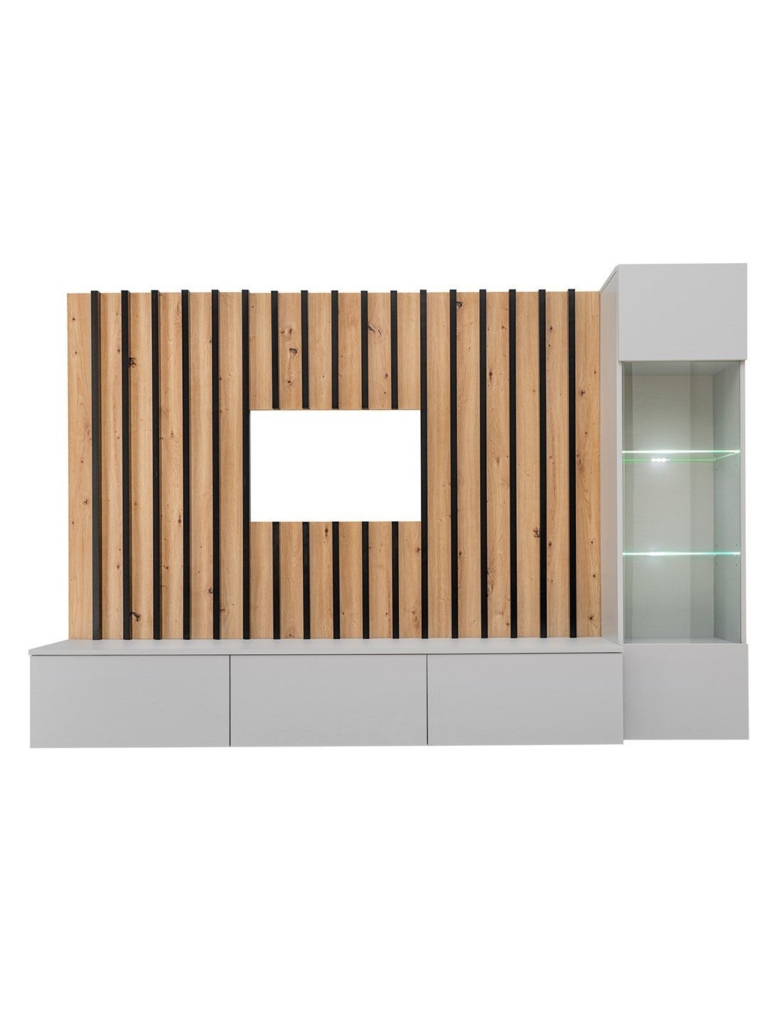 Ensemble de meubles de salon suspendus avec fond mural décoratif ...