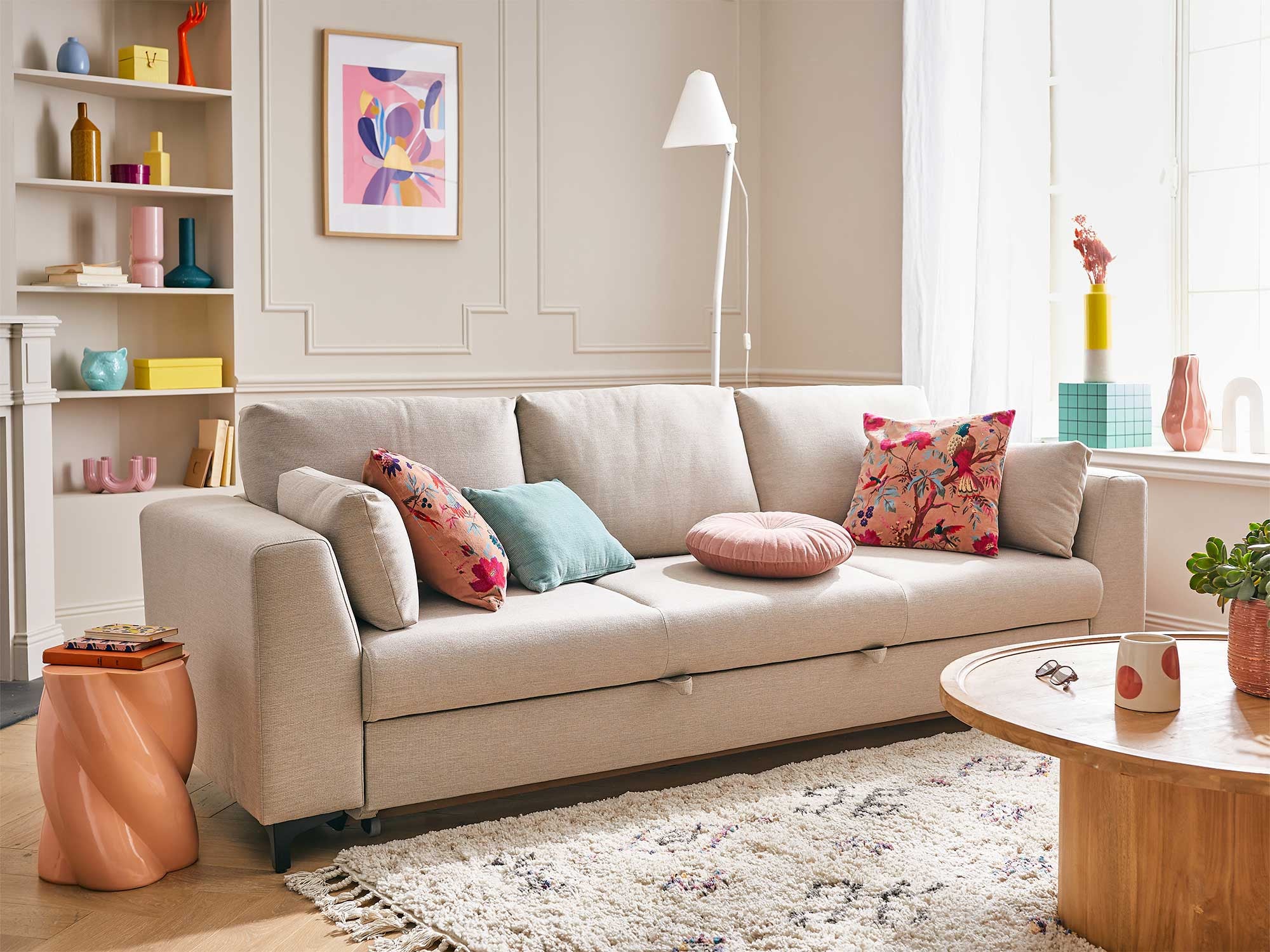 Canapé droit convertible 3 places en tissu beige - TALA - Best Mobilier ...