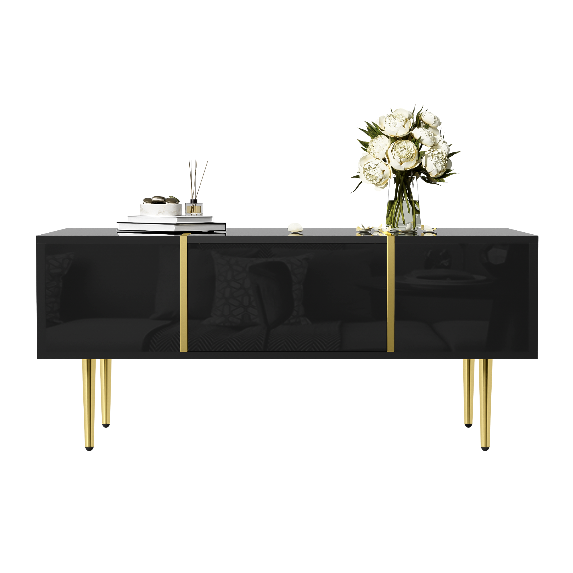 Table basse moderne en noir brillant et 2 tiroirs | Leroy Merlin