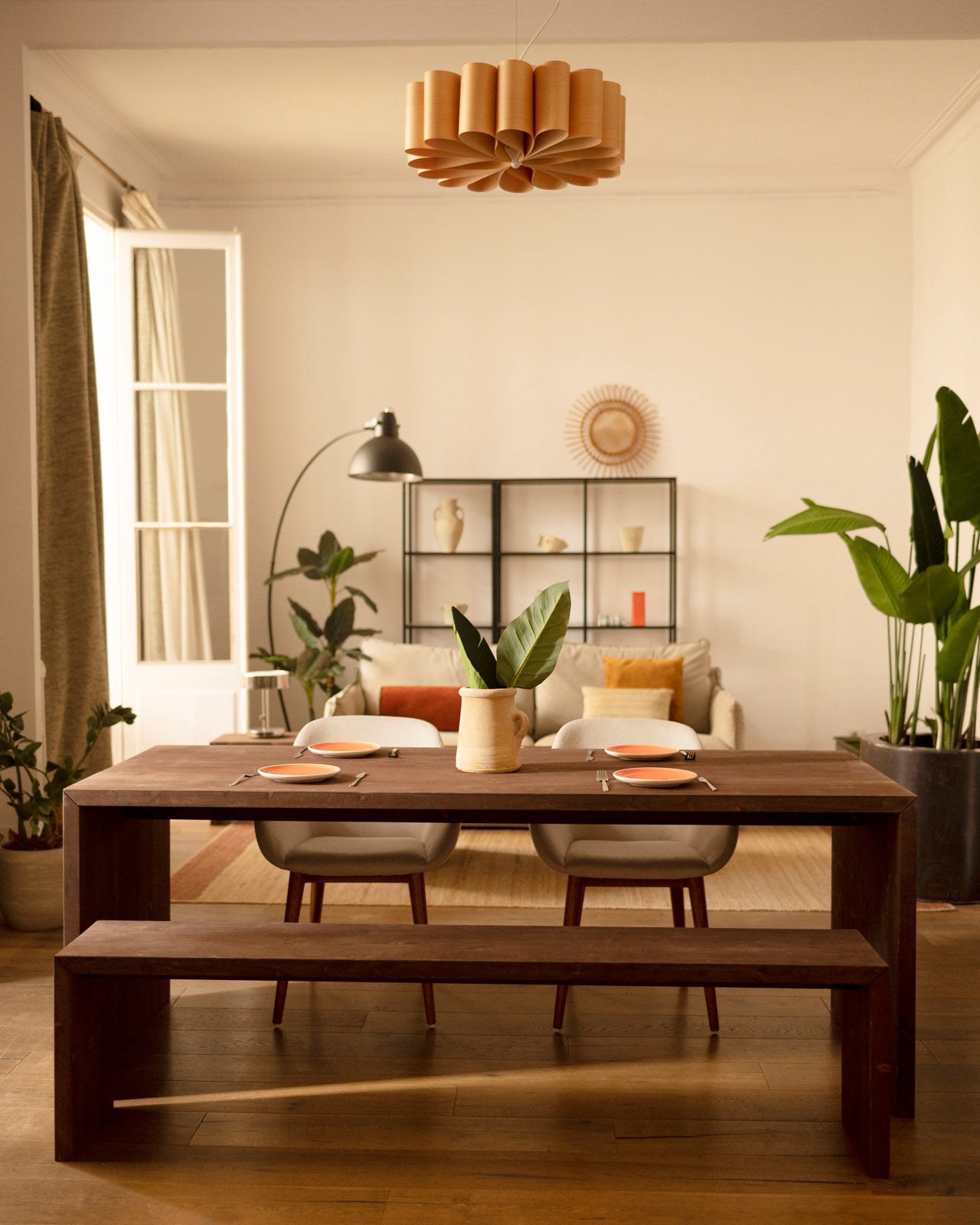 Mesa de comedor rectangular de madera de abeto maciza Decowood en tono ...