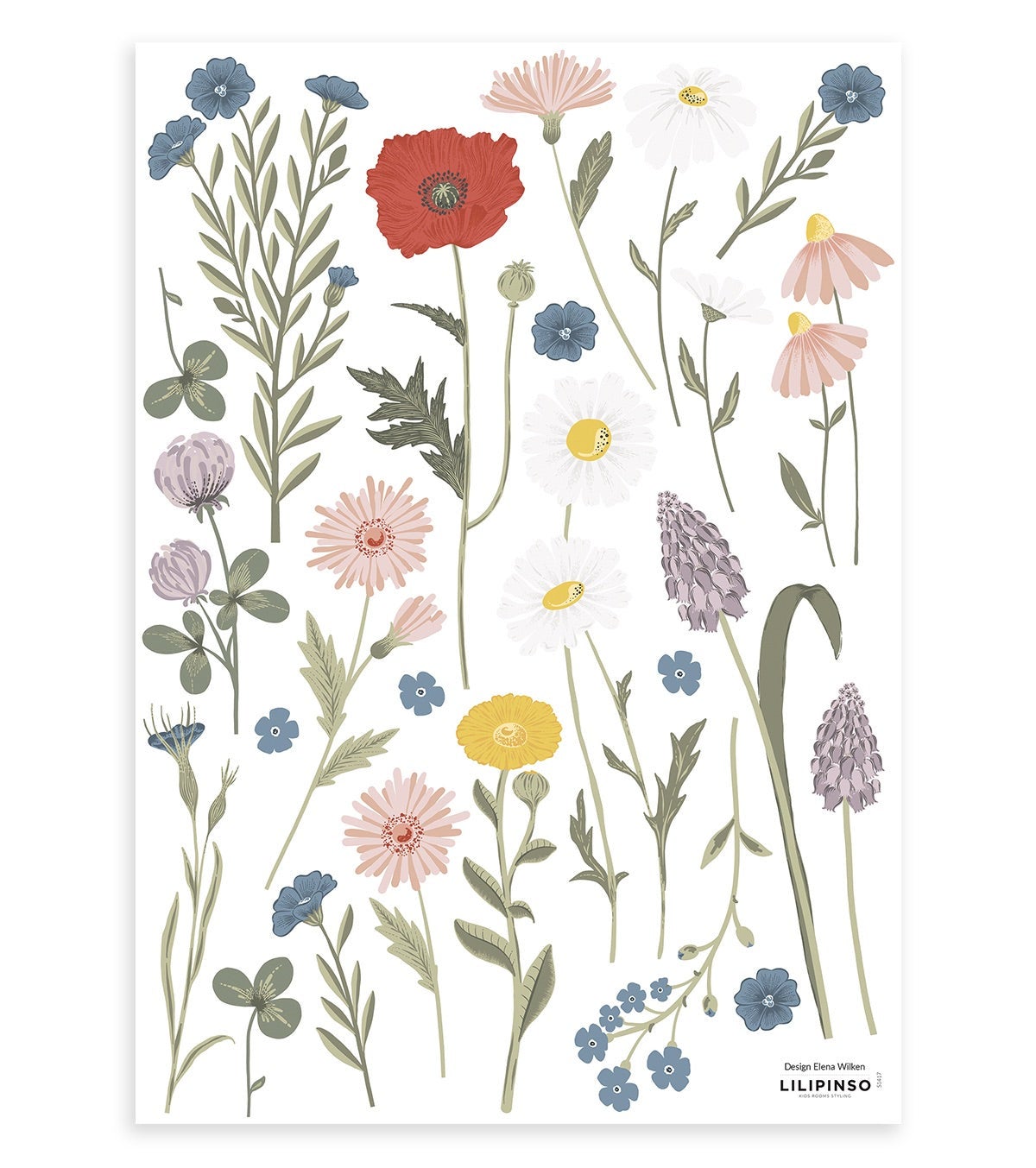 Stickers muraux fleurs : bleuets, coquelicot ... 29,7x42 cm, Lilipinso ...