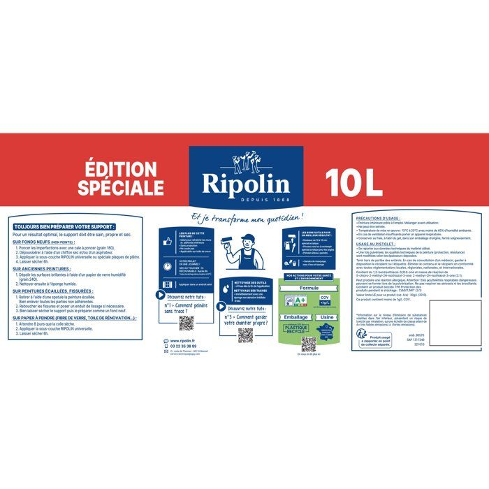 RIPOLIN Pintura para Paredes y Techos - Blanca - Mate - 10 L - Edición ...