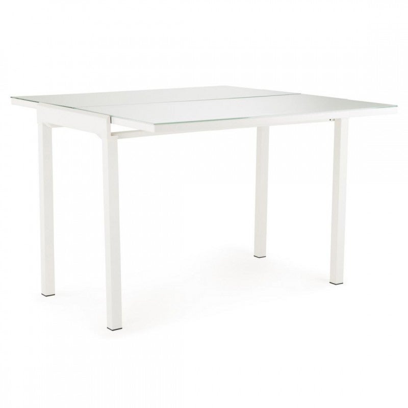 Table compacte extensible 55 à 110 plateau verre blanc - AGATE | Leroy ...