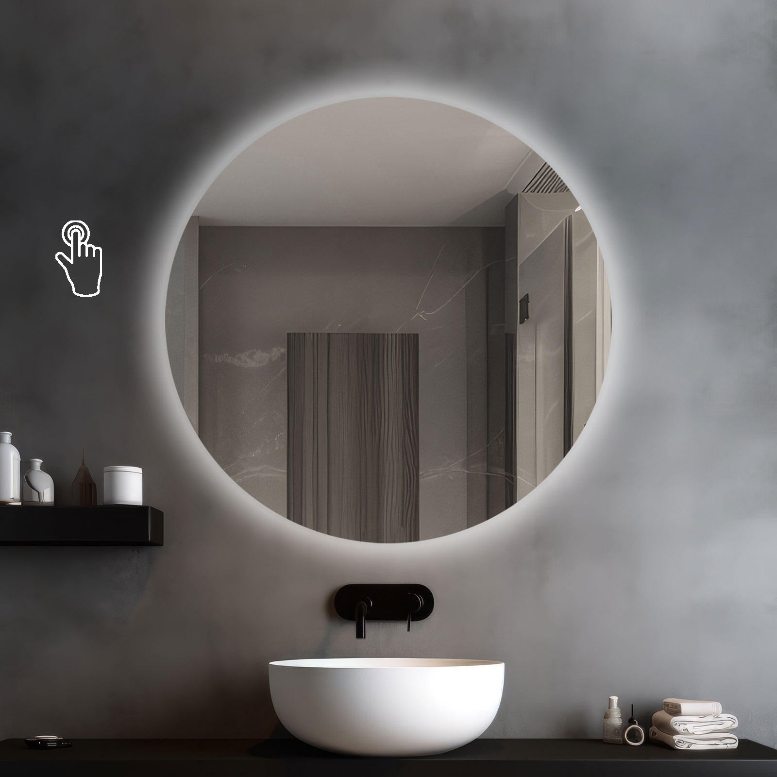 EARTH - Miroir rond diam.90 cm avec bord poli, rétroéclairage ...
