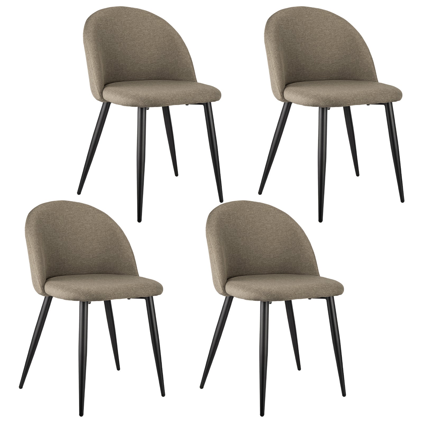 Set of 4 Dining Chairs with Linen Upholstery, Ergonomic Design ...