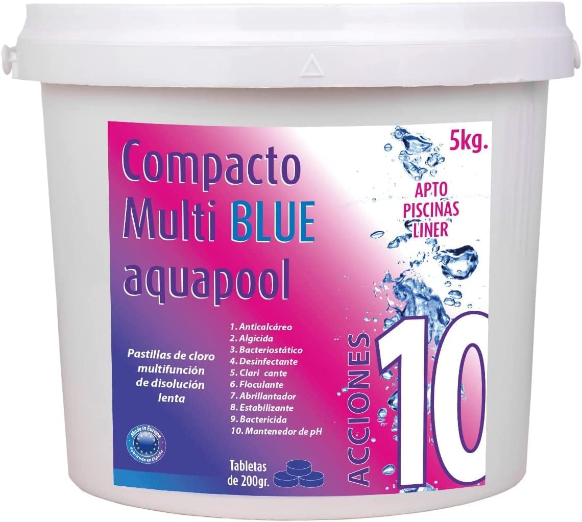 Pastillas de cloro 10 acciones Compacto Multi Blue Aquapool 5kg (200 ...