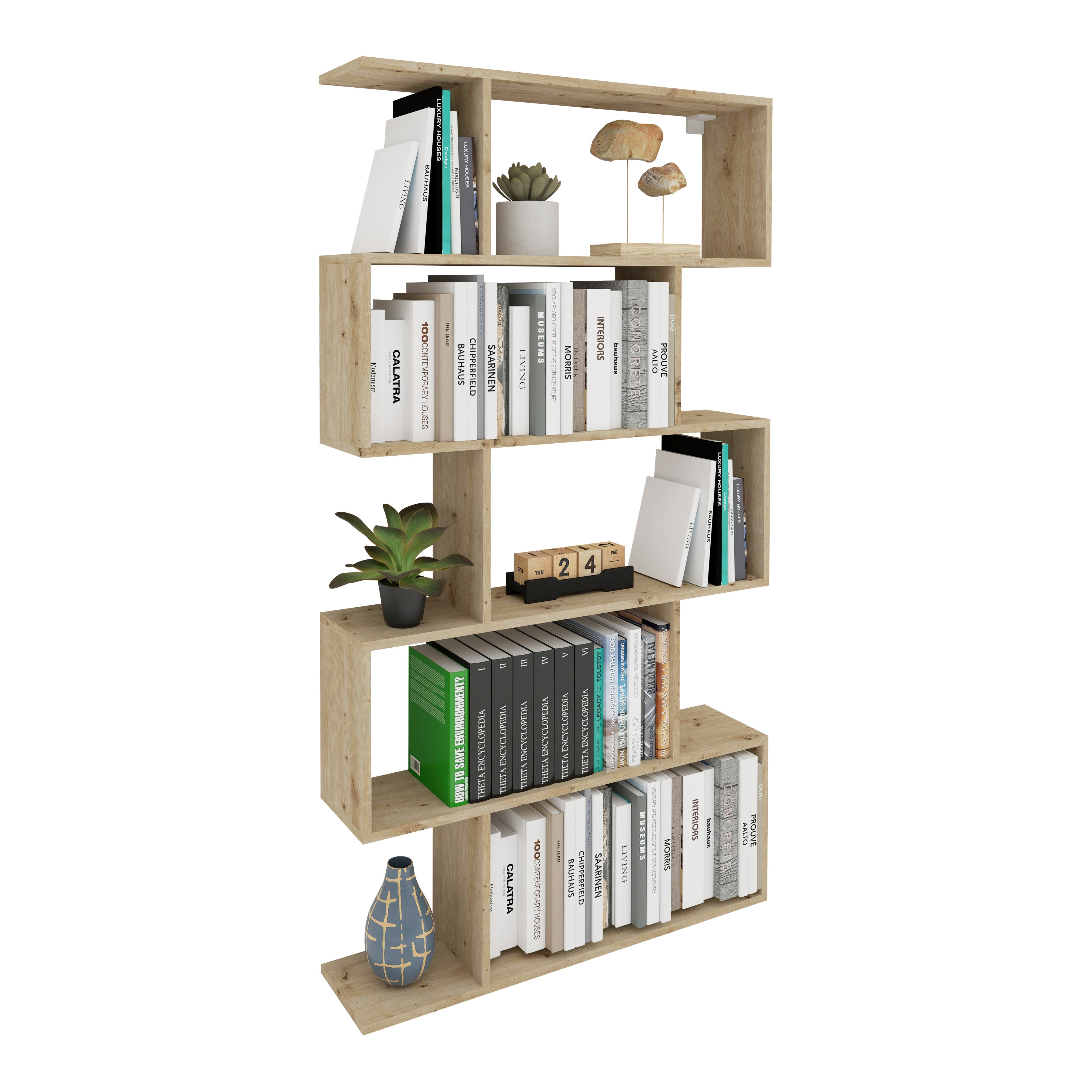 Librería haaus Kimo, 5 compartimentos, Roble Artisan, 90 x 20 x 160 cm ...