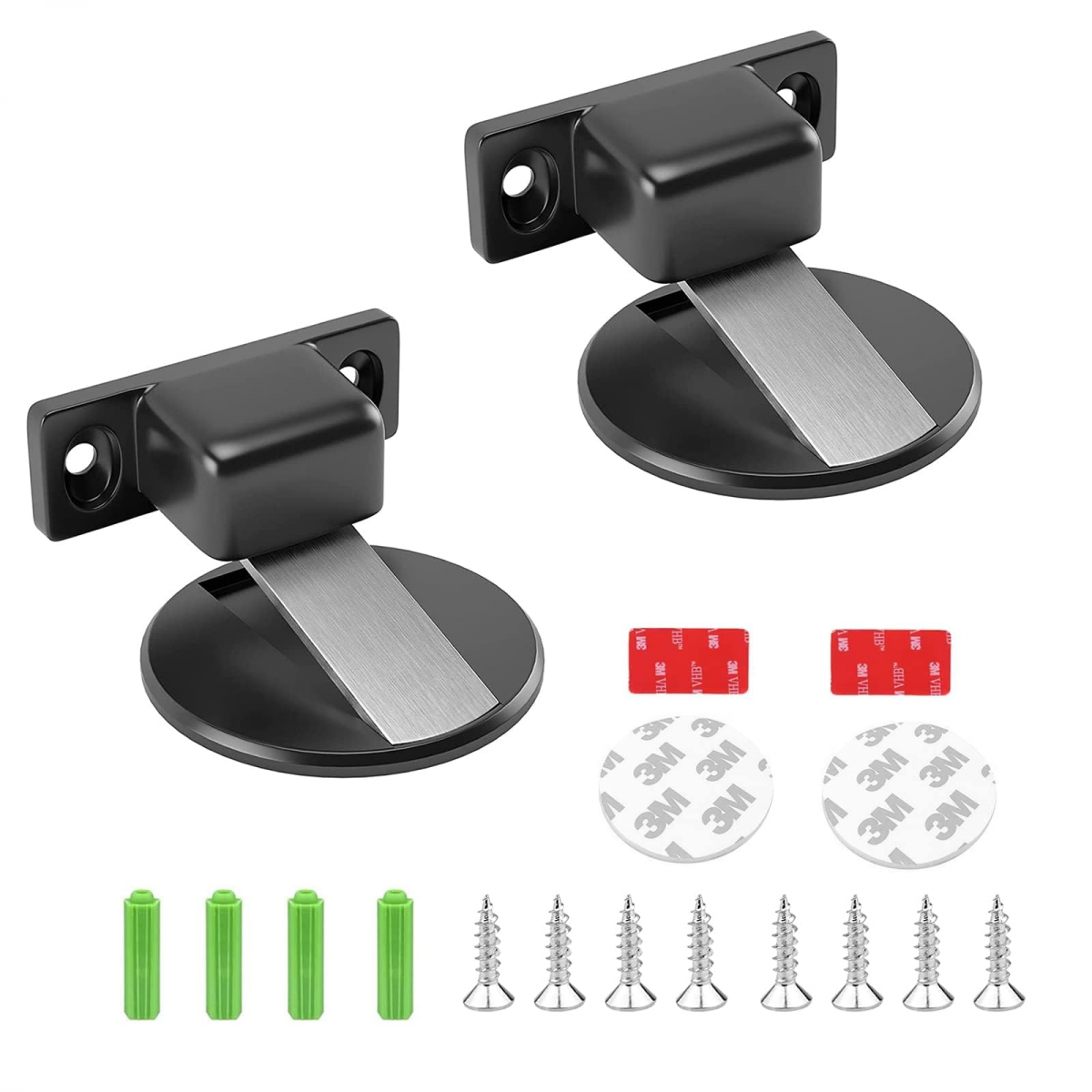 2 Pcs Arrêt de Porte Magnétique Métal Invisible Adhésif Vis Noir ...