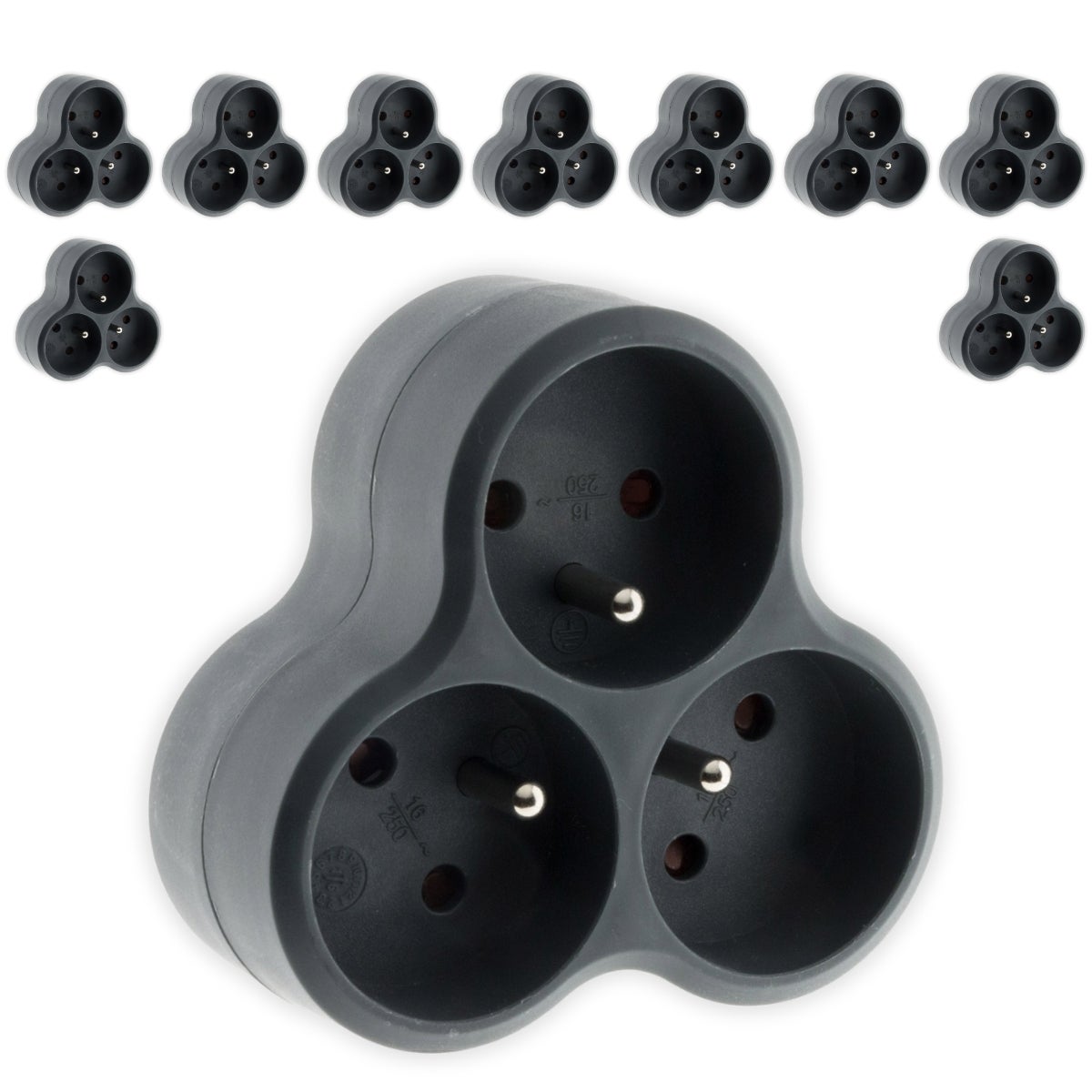 Lot de 10 multiprises triplites triangulaires 16A - noir - Zenitech ...