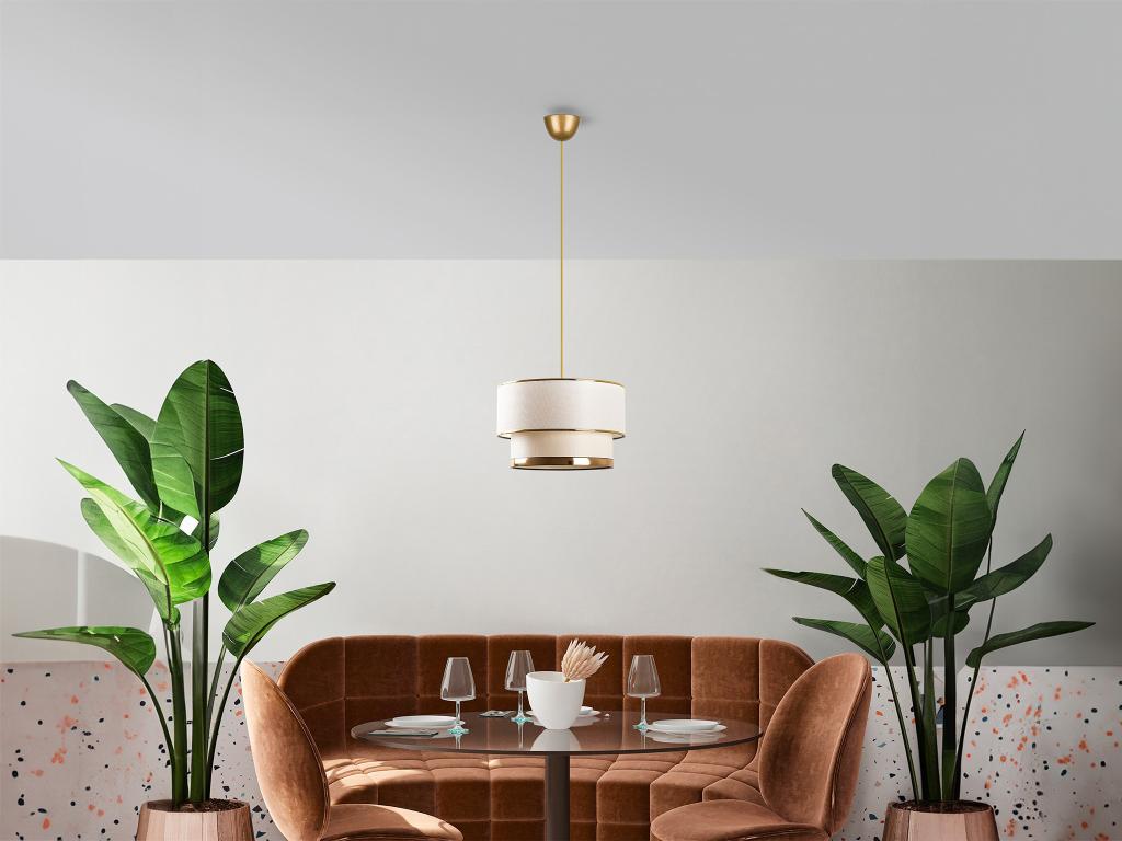 Suspension en métal - D.30 x H. 65 cm - Doré et beige - RAYONA | Leroy ...