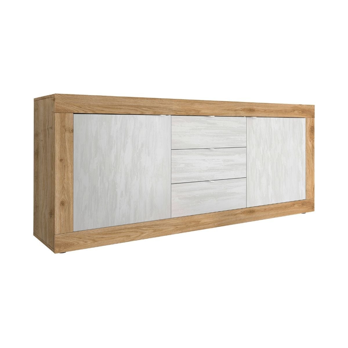 Buffet 2 portes 3 tiroirs aspect bois finition Cadiz façades blanc ...