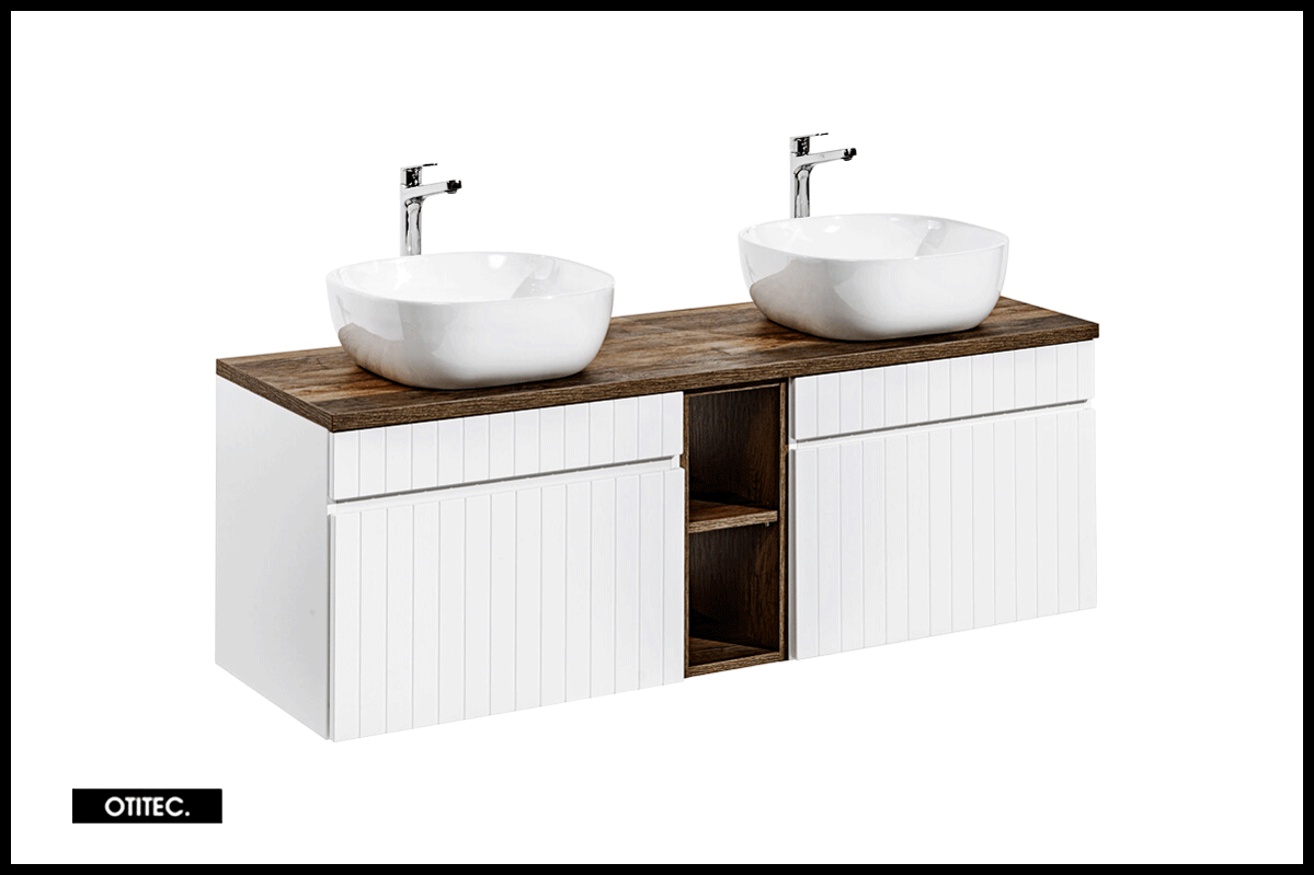 Mobile sottolavabo 140 cm - Con 2 Lavabi da appoggio - Con Piano - 2 ...